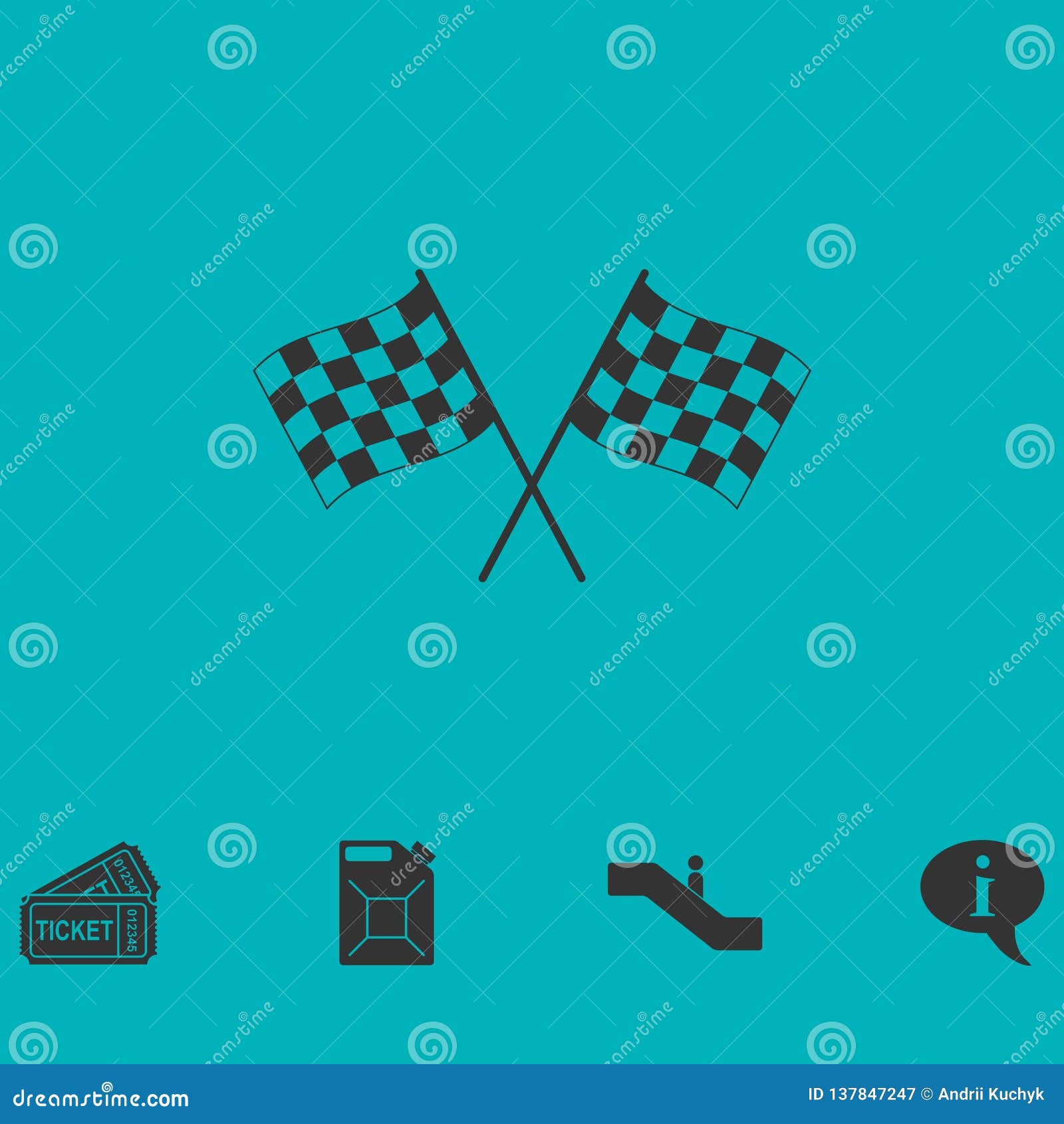 Racing flag icon flat stock vector. Illustration of checkered - 137847247