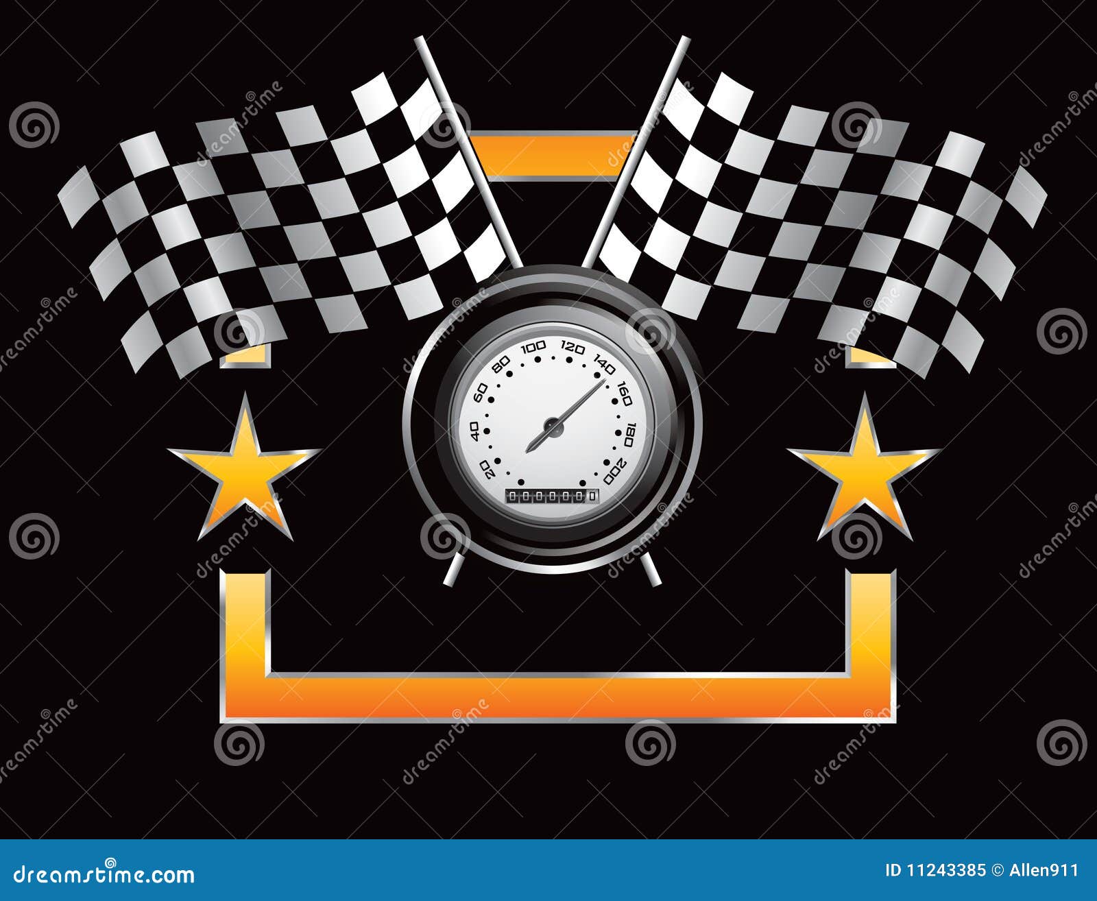 Racing Flags and Speedometer in Orange Star Frame Stock Vector ...