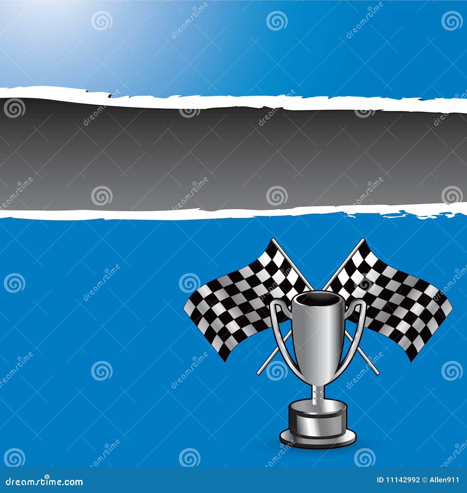 Racing Flags and Trophy on Blue Ripped Banner Stock Vector ...