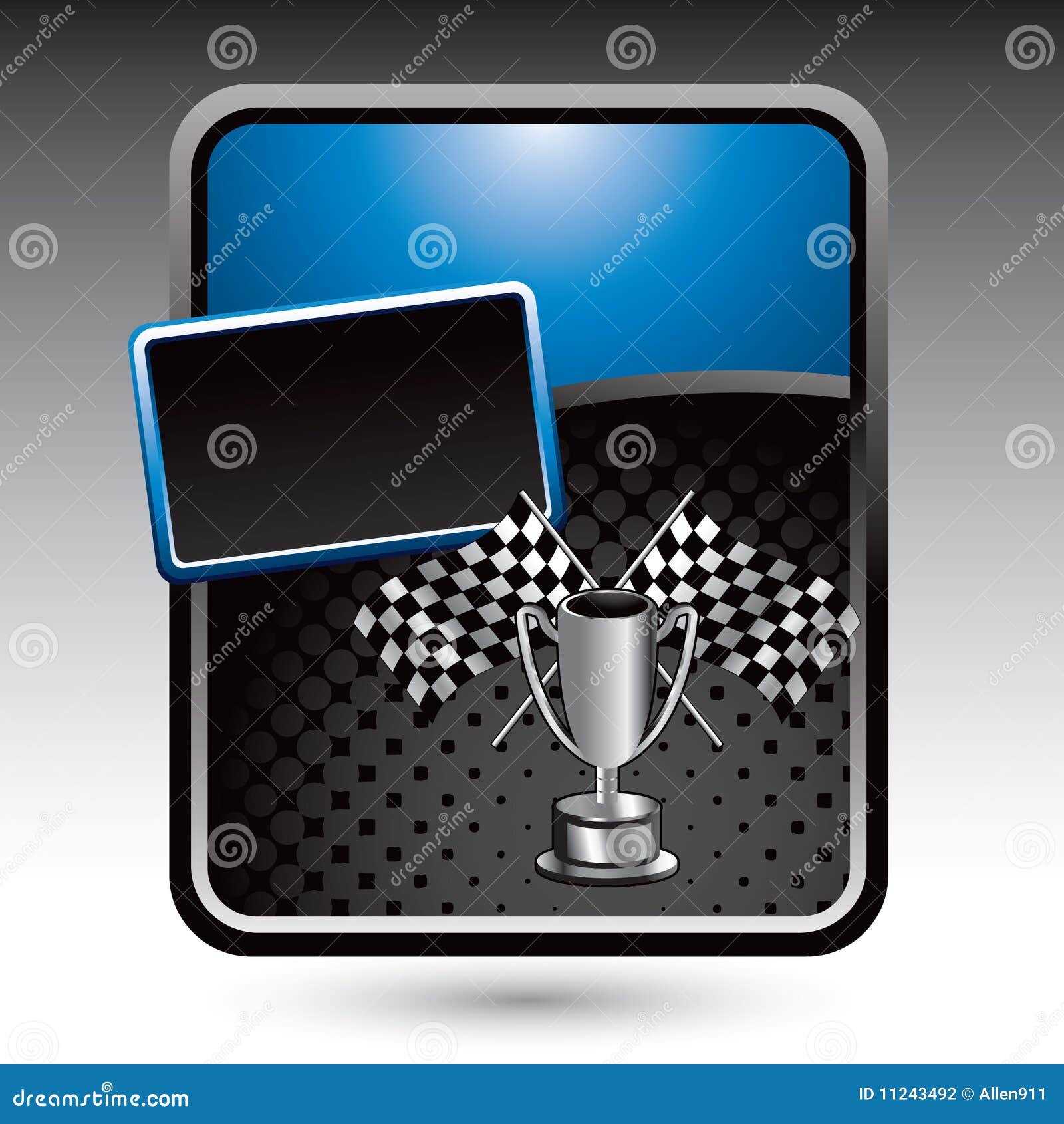 Racing Flags and Trophy on Blue Stylized Ad Stock Vector - Illustration ...
