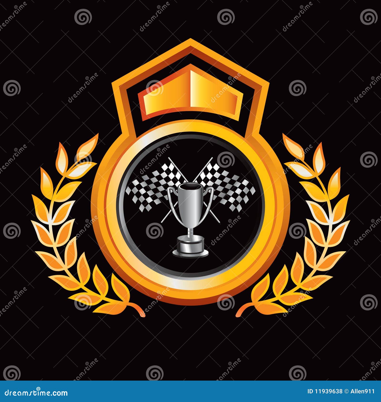 Racing Flags and Trophy in Gold Royal Display Stock Vector ...
