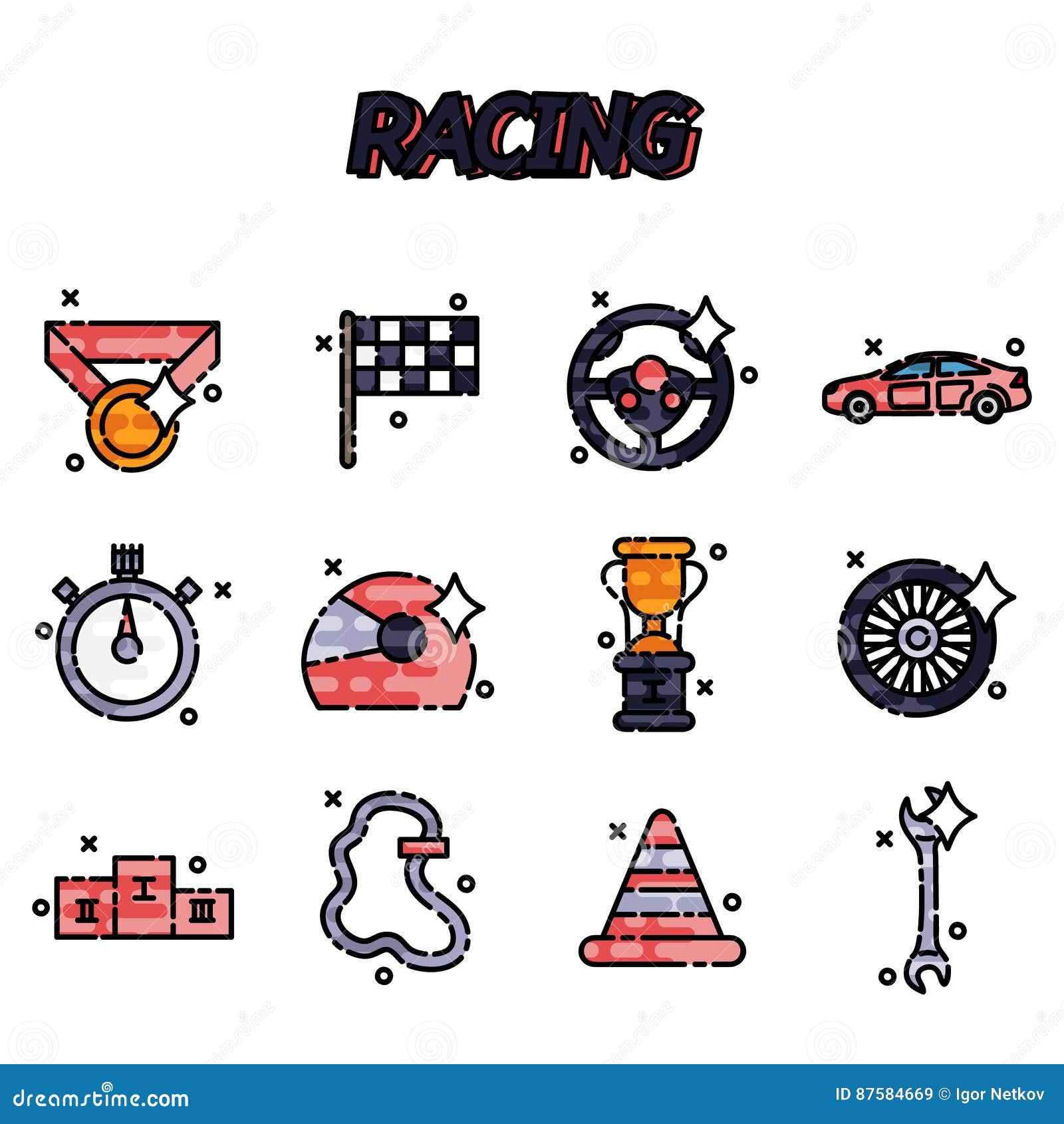 Racing flat concept icons stock vector. Illustration of finish - 87584669