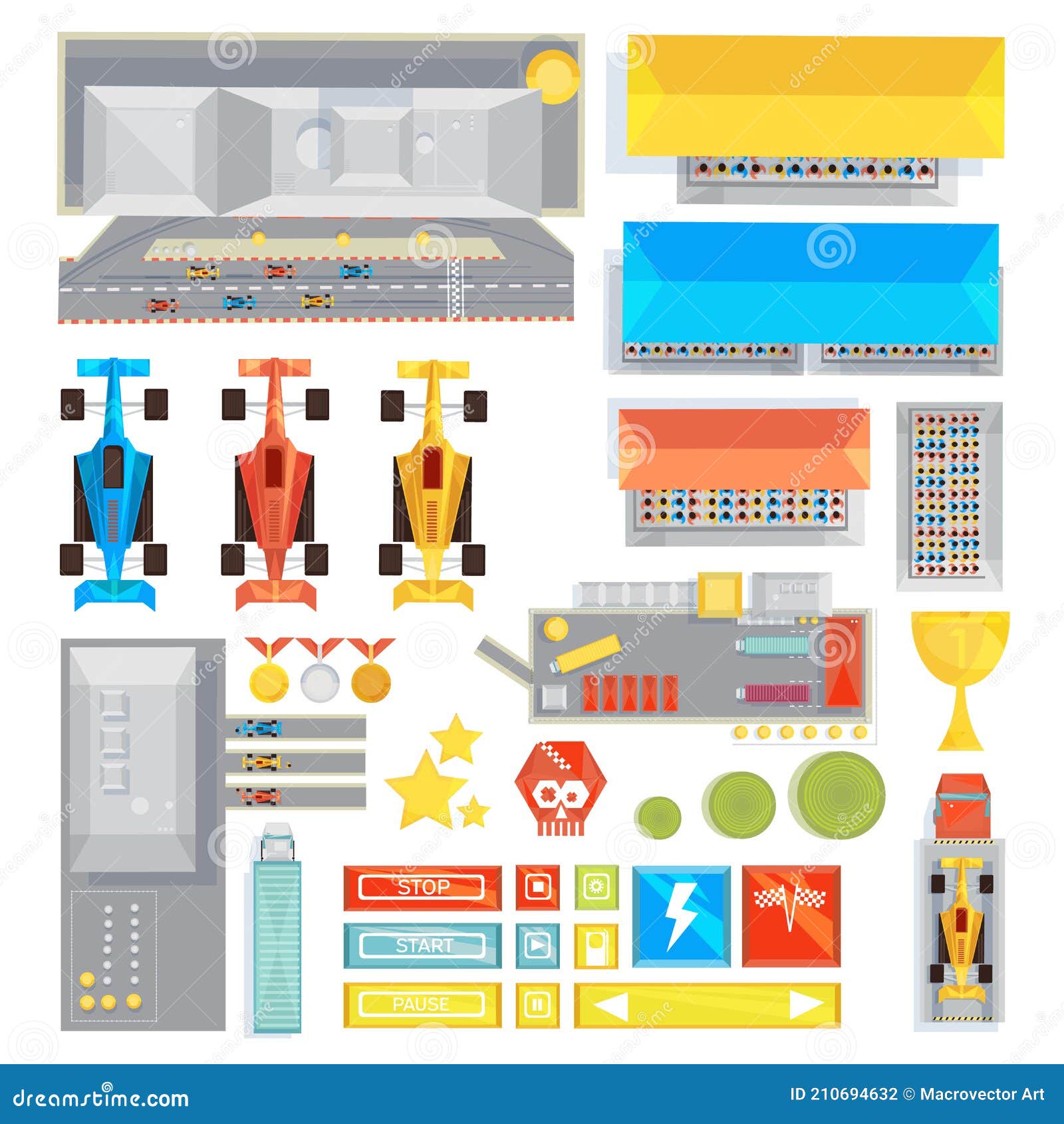 Racing Game Elements Set stock vector. Illustration of elements - 210694632