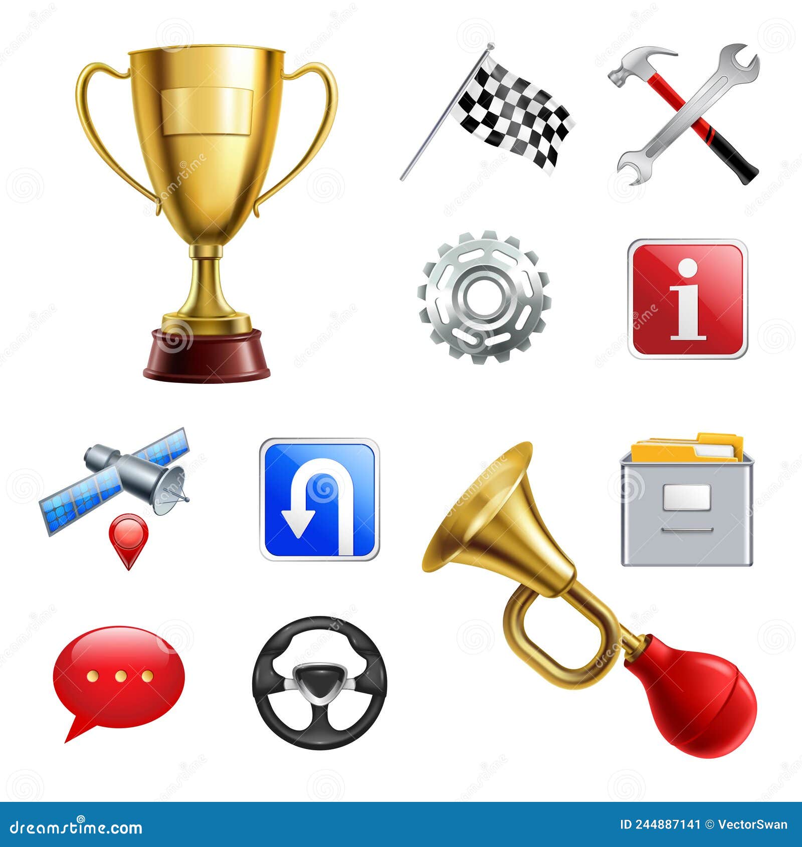 Racing Game Realistic Icon Set Stock Vector - Illustration of ...