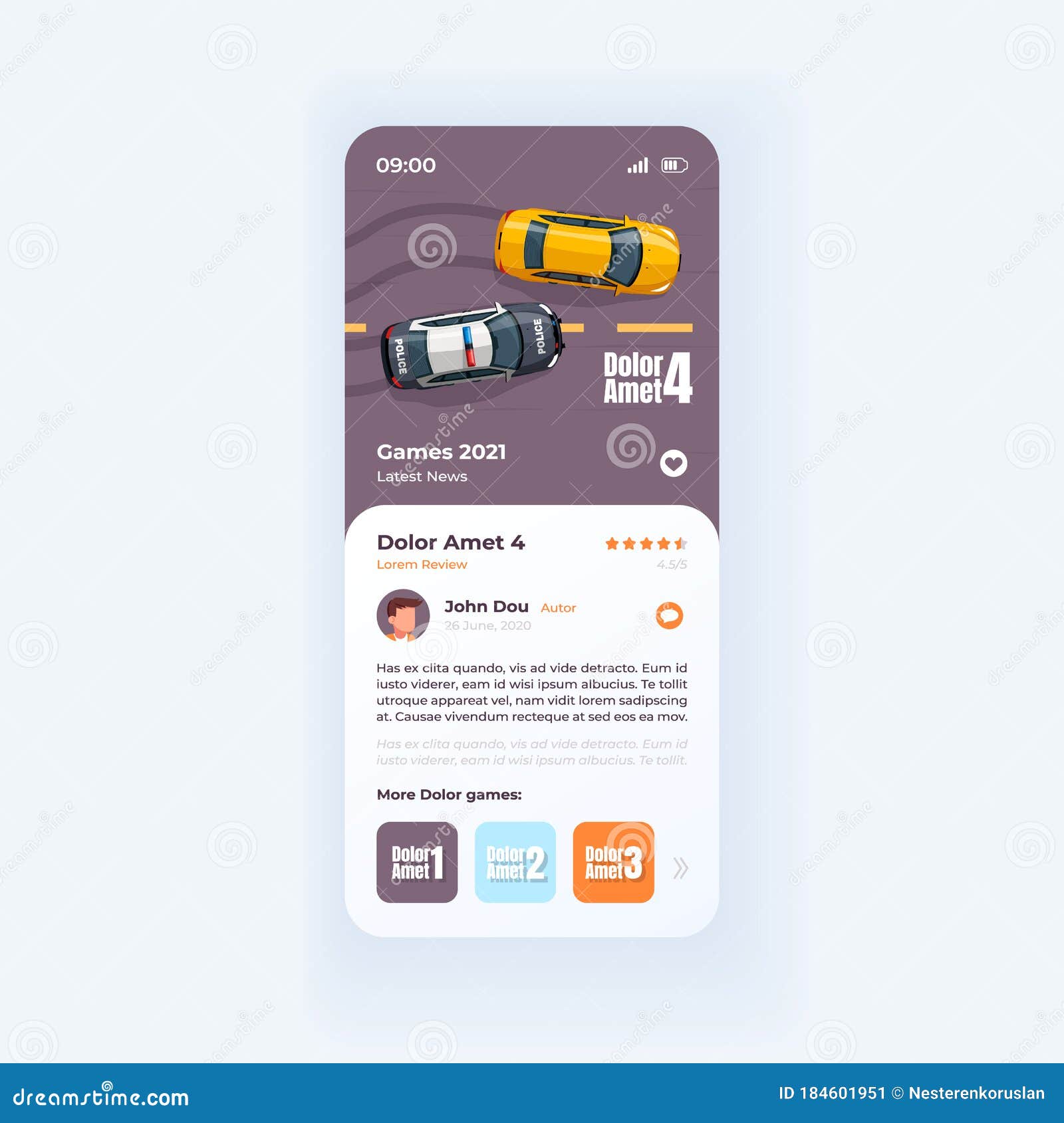 Racing Game Review Smartphone Interface Vector Template Stock Vector ...