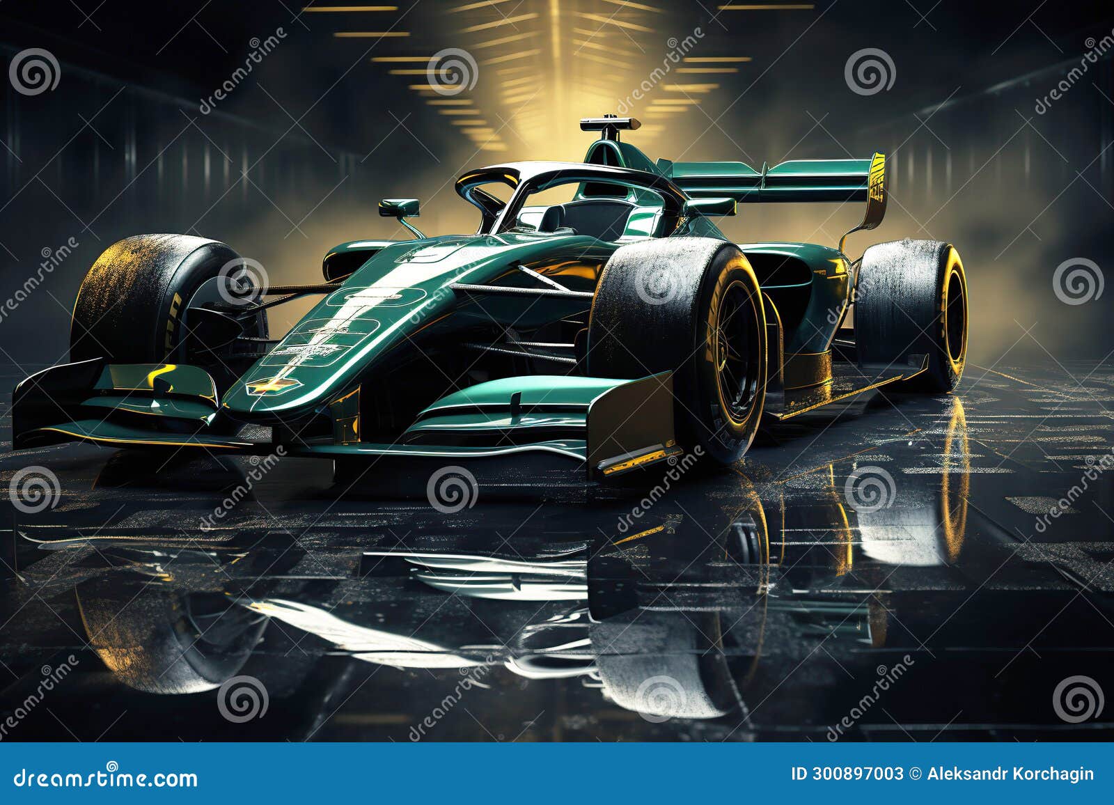 Racing Green Car in Formula One Track Stock Image - Image of movement ...