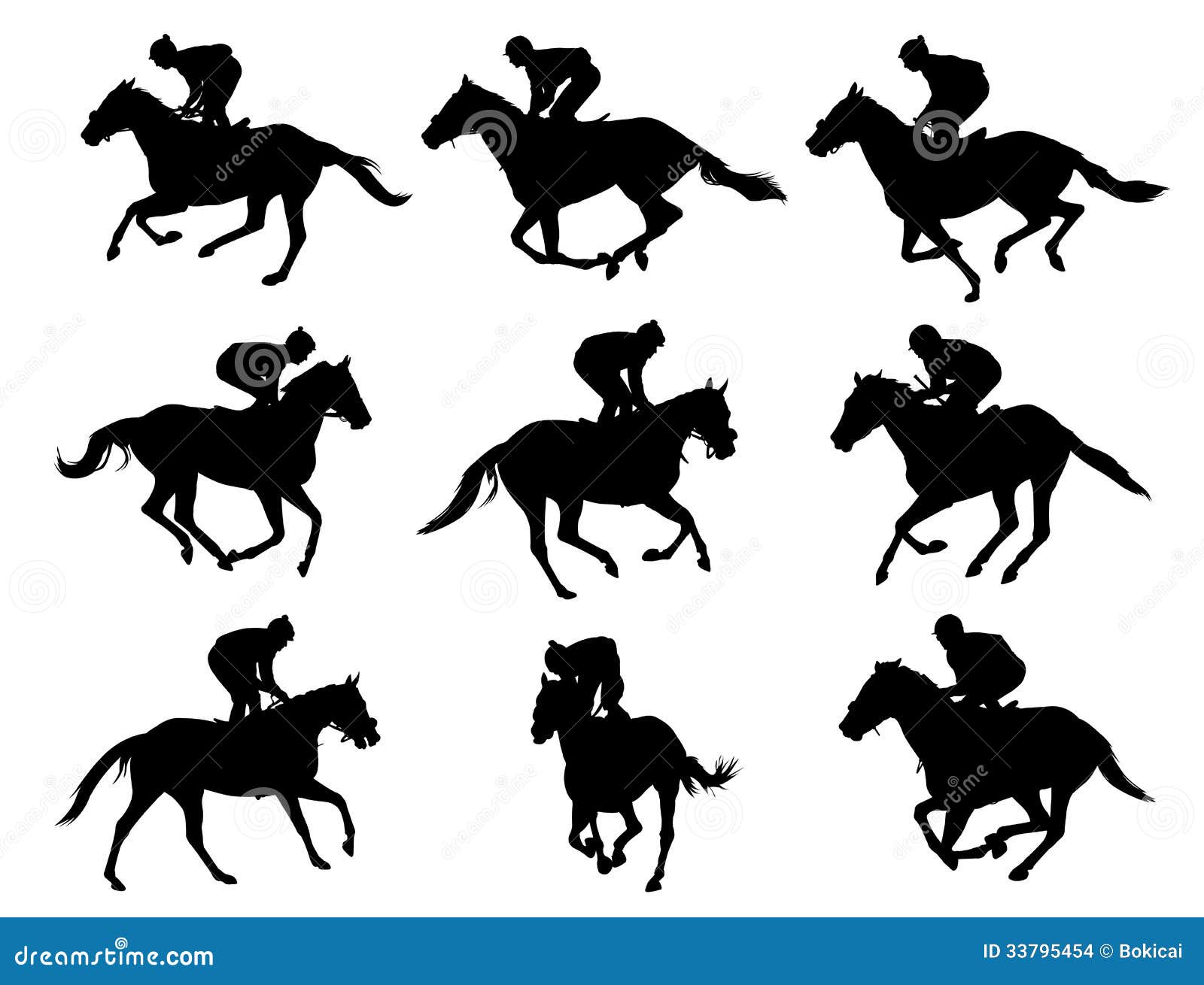 Racing Horses And Jockeys Silhouettes. Vector Illustration ...