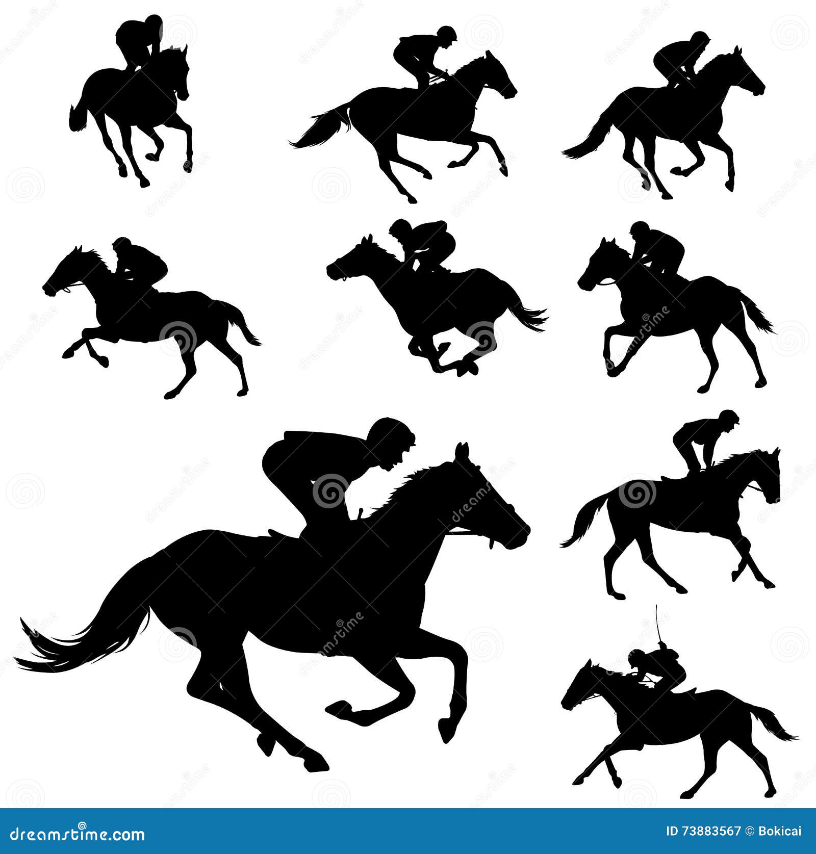 Racing Horses And Jockeys Silhouettes 2 Cartoon Vector | CartoonDealer ...