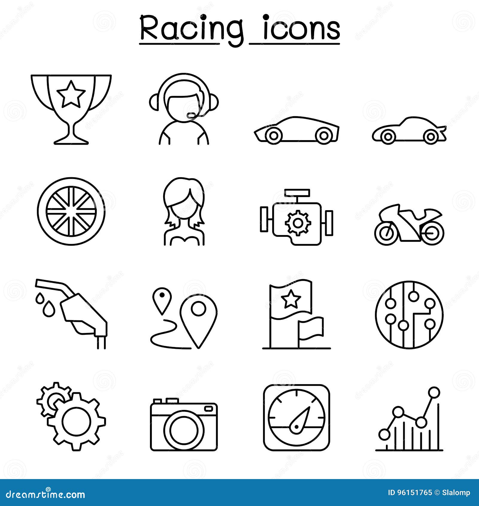 Racing Icon Set in Thin Line Style Stock Vector - Illustration of sport ...