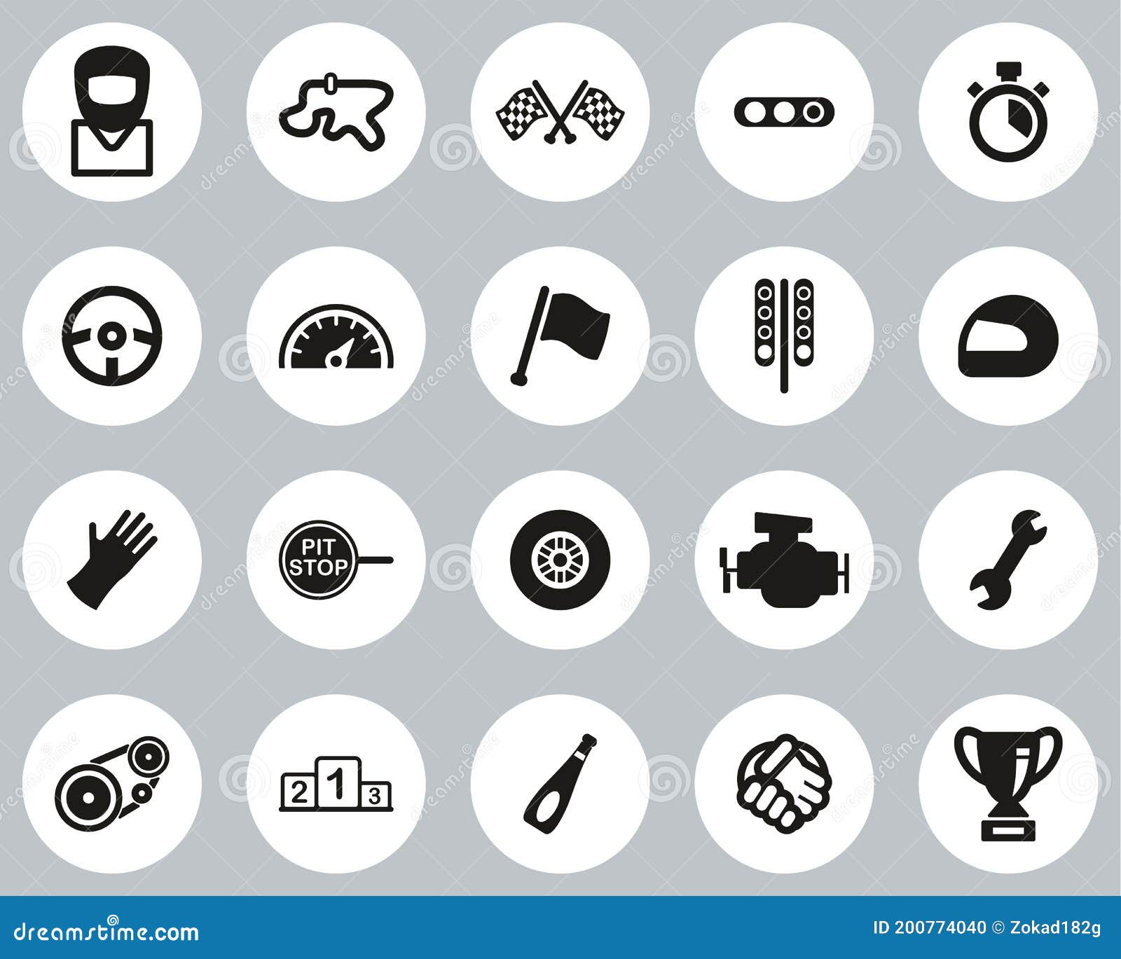 Racing Icons Black & White Flat Design Circle Set Big Stock Vector ...