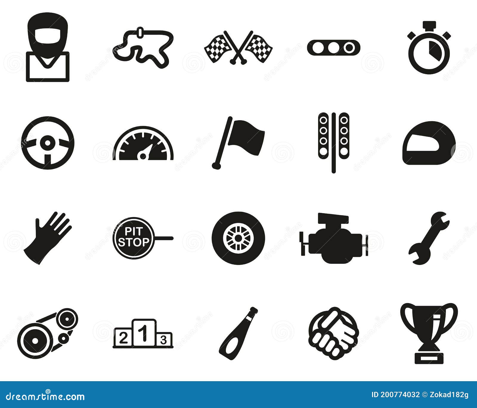 Racing Icons Black & White Set Big Stock Vector - Illustration of ...