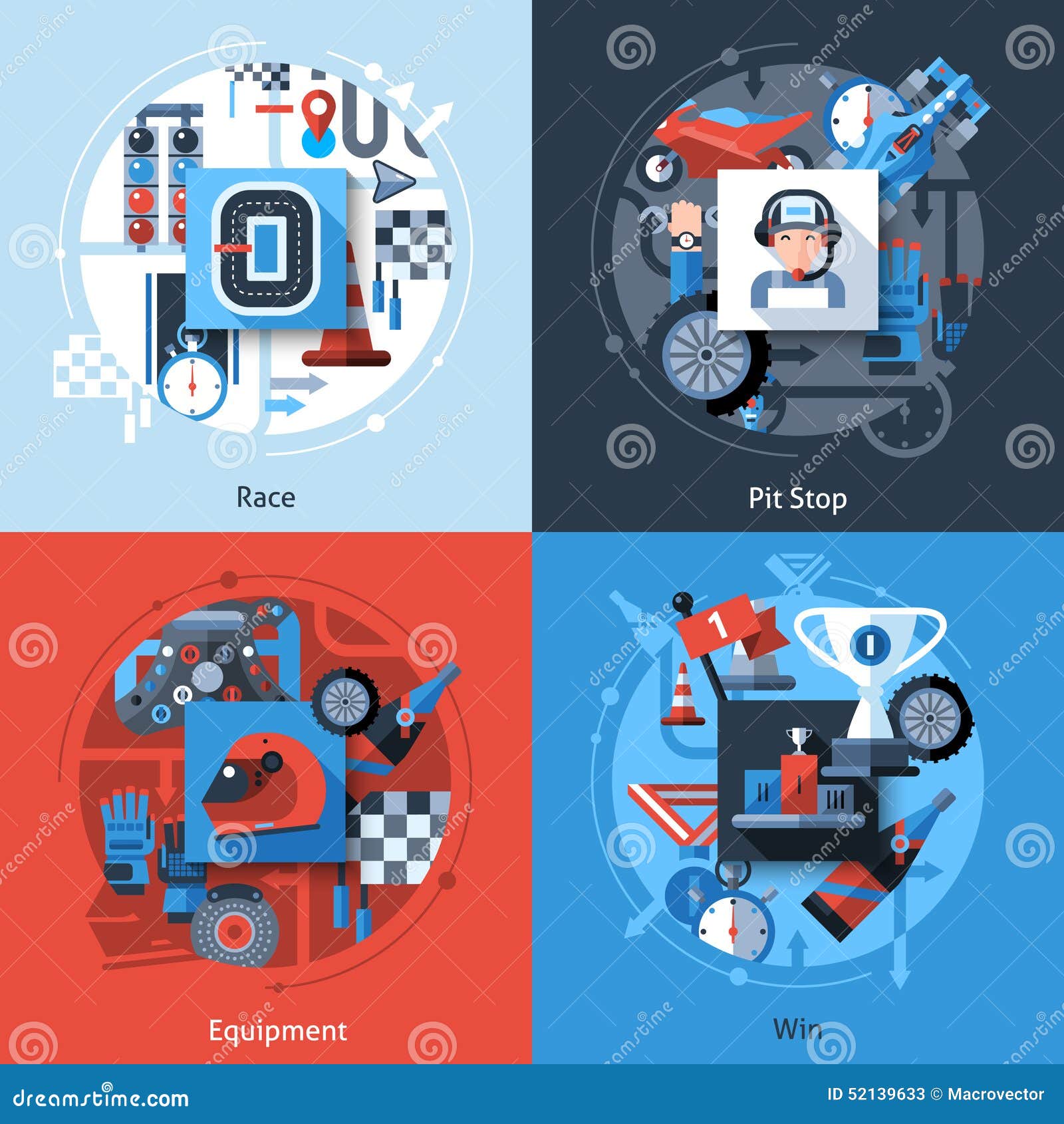 Racing Icons Set stock vector. Illustration of infographics - 52139633