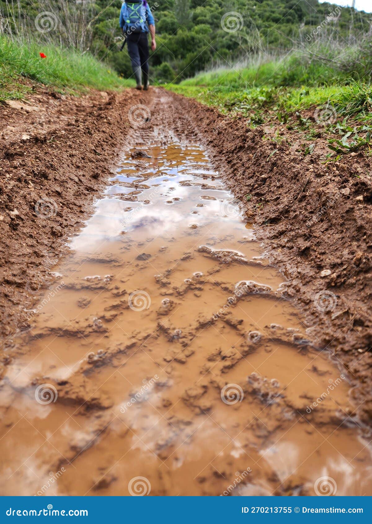 Racing in the Mud. the Hiker on the Track Stock Image - Image of hiker ...