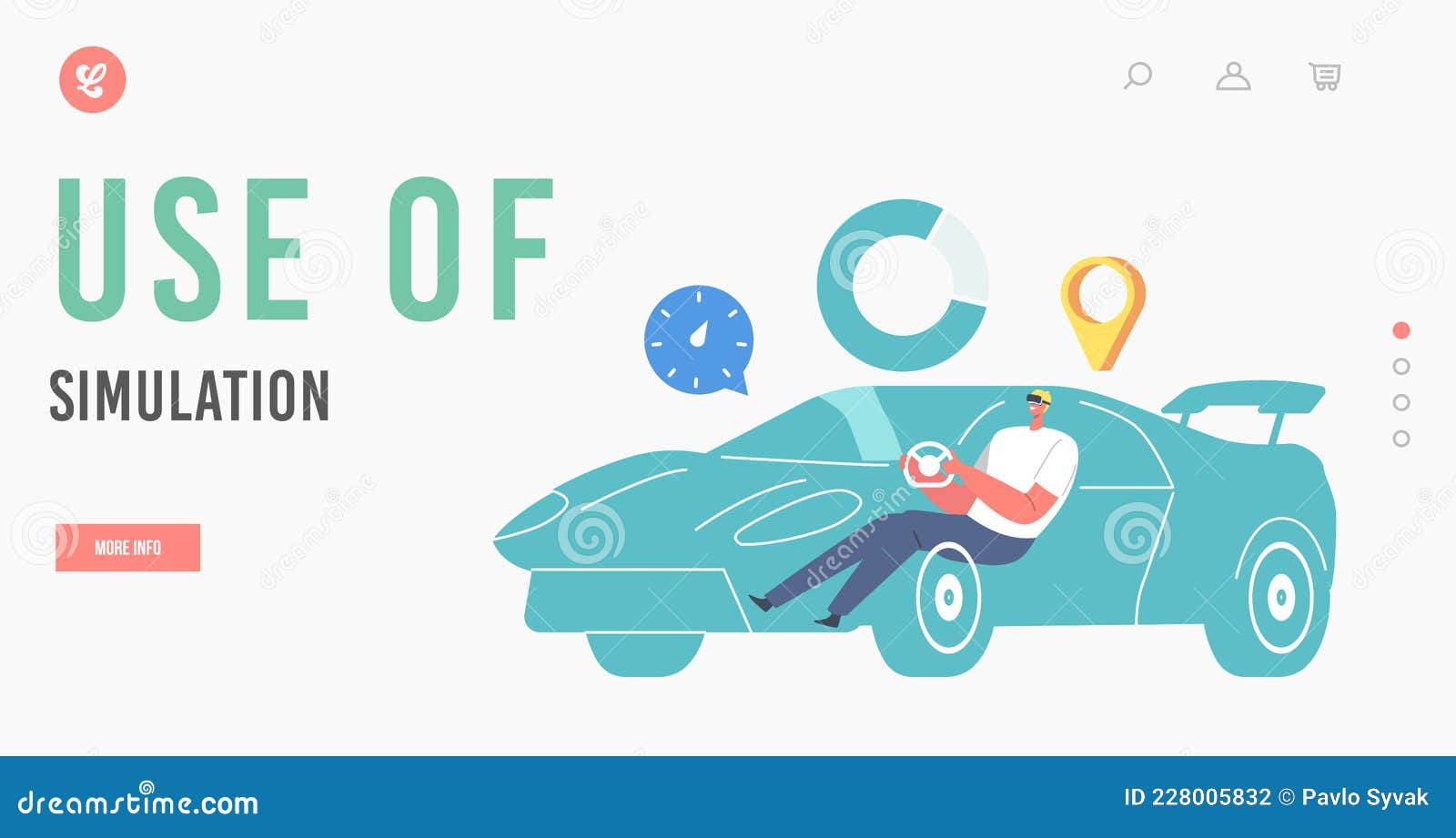 Racing Simulation Landing Page Template. Male Character in Vr Goggles ...