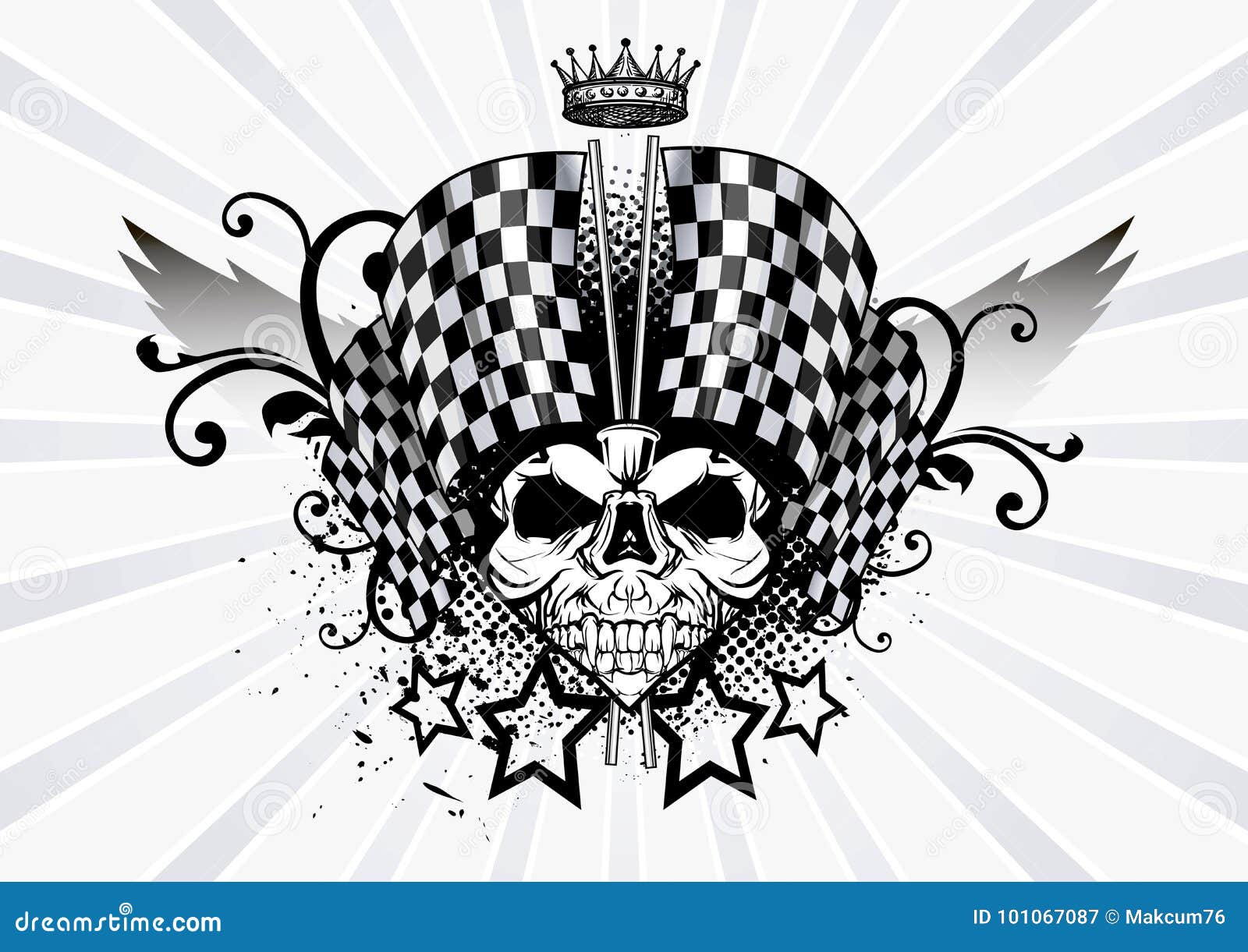 Racing Skull and Checkered stock vector. Illustration of piston - 101067087