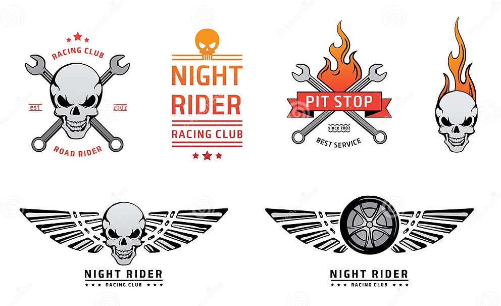 Racing Skull Emblems Vector Set Stock Vector - Illustration of racing ...