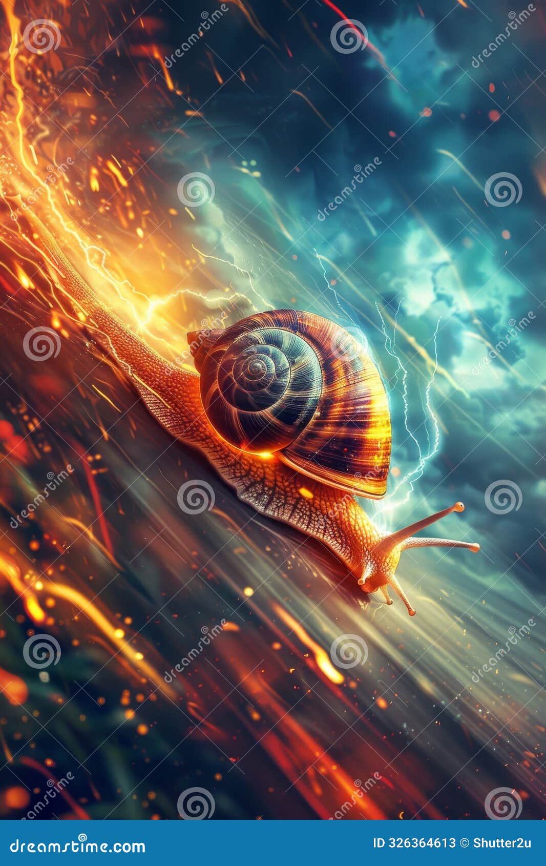 Racing Snail with a Wheel for a Shell Zooming Forward with Speed Lines ...