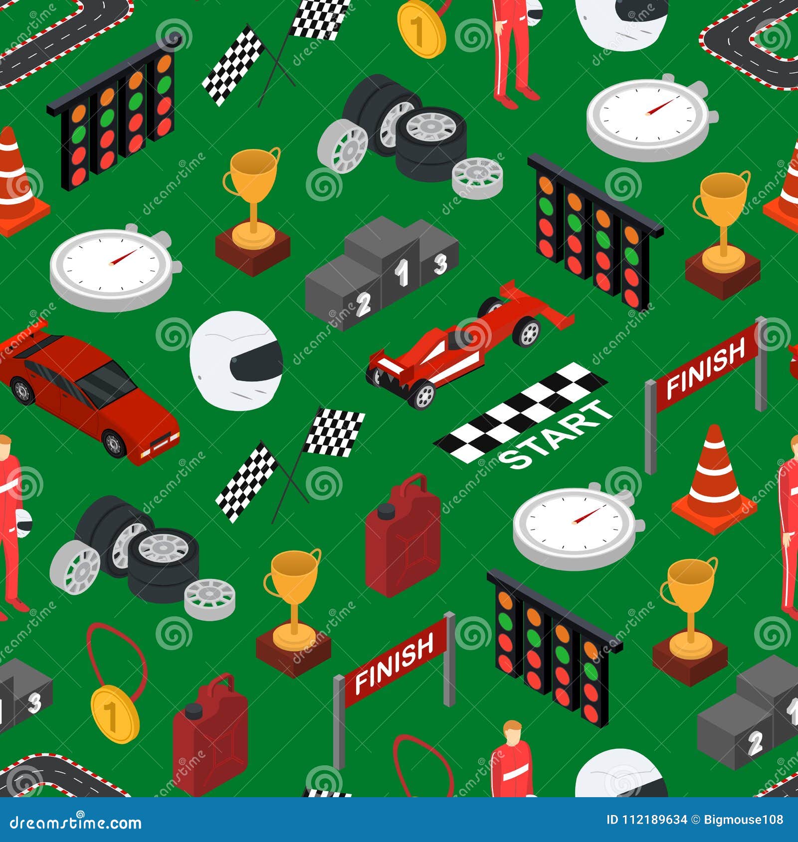 Racing Sport Seamless Pattern Background Isometric View. Vector Stock ...