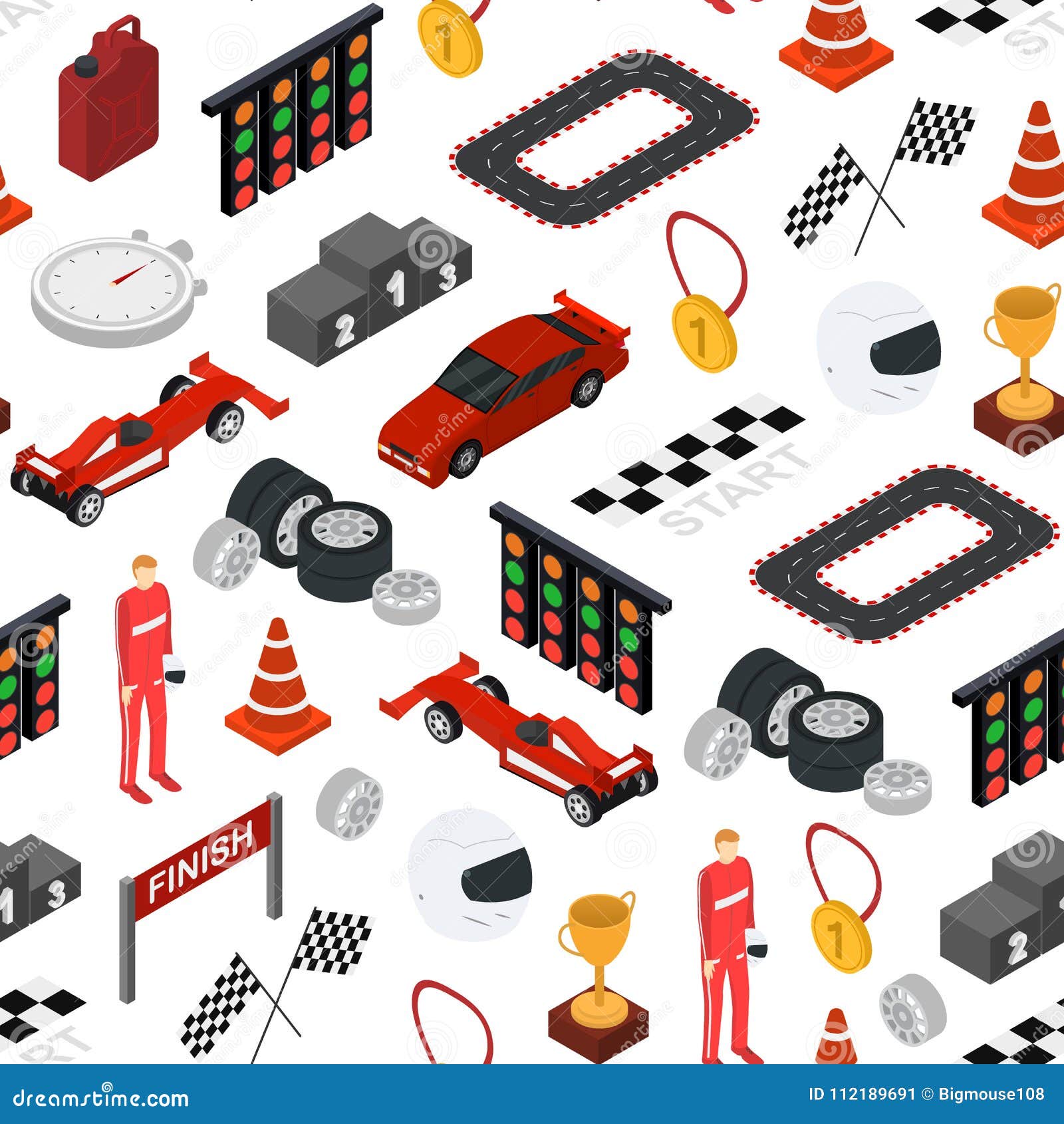 Racing Sport Seamless Pattern Background Isometric View. Vector Stock ...