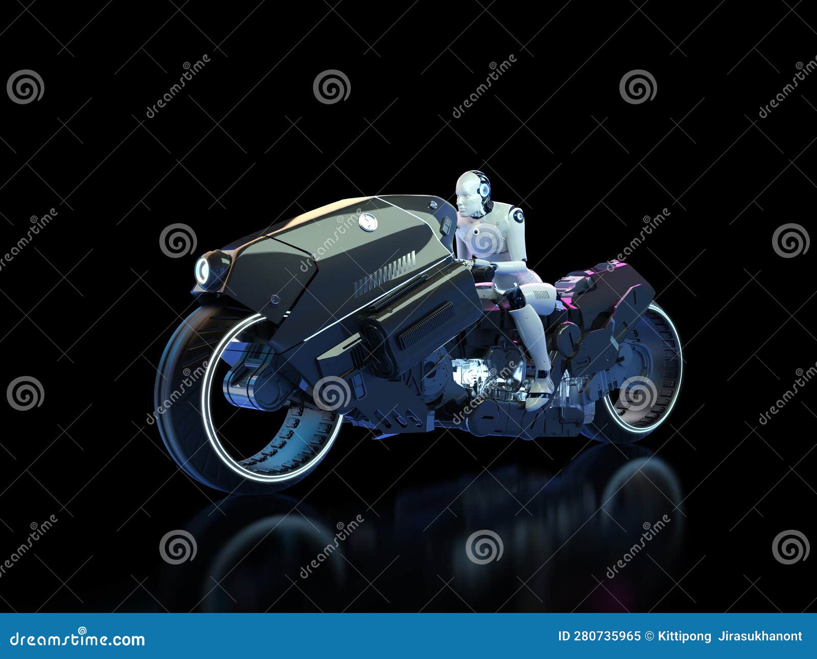 Racing Technology with Robot Riding on Motorbike with Speed Stock ...