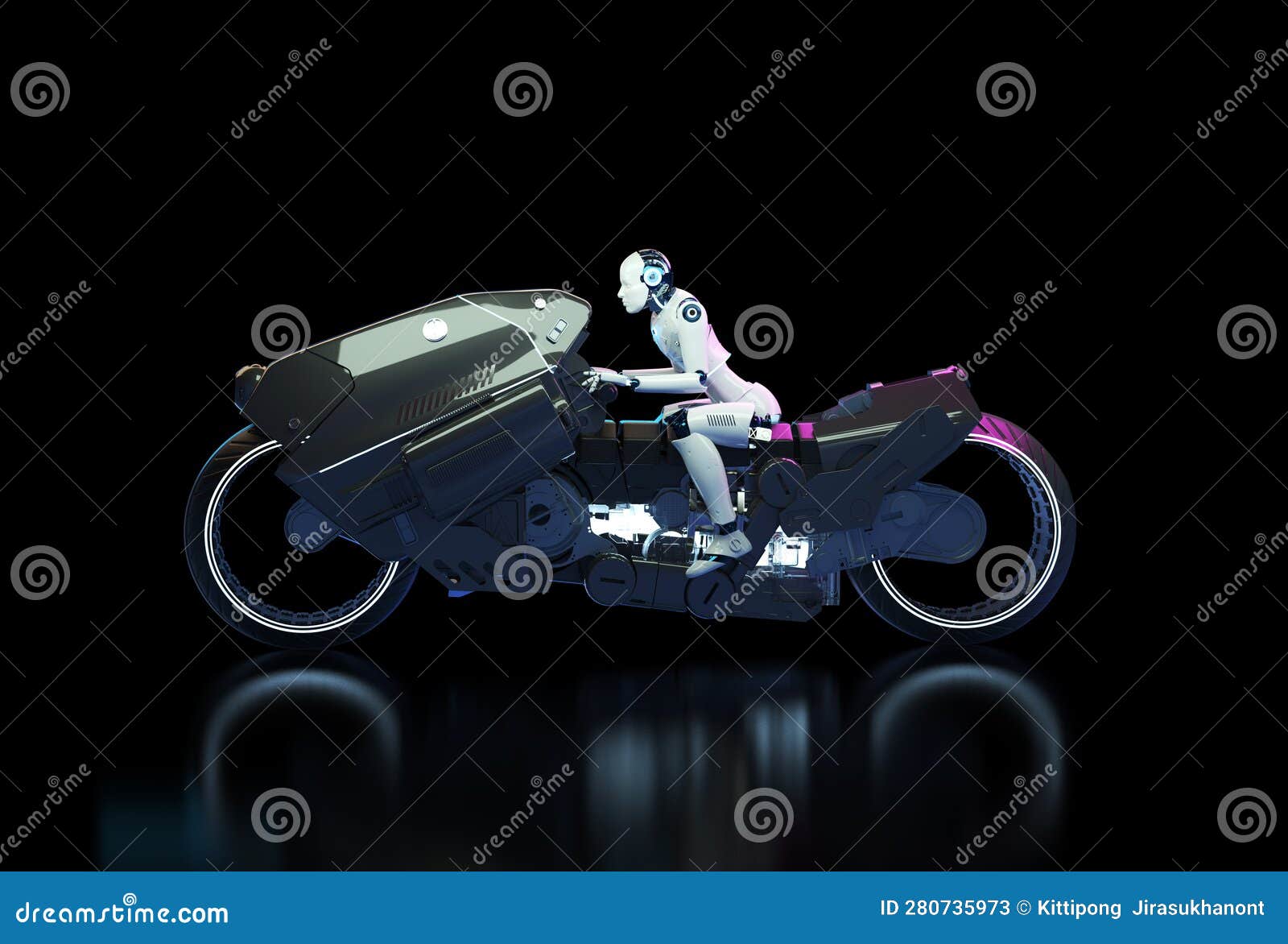 Racing Technology with Robot Riding on Motorbike with Speed Stock ...