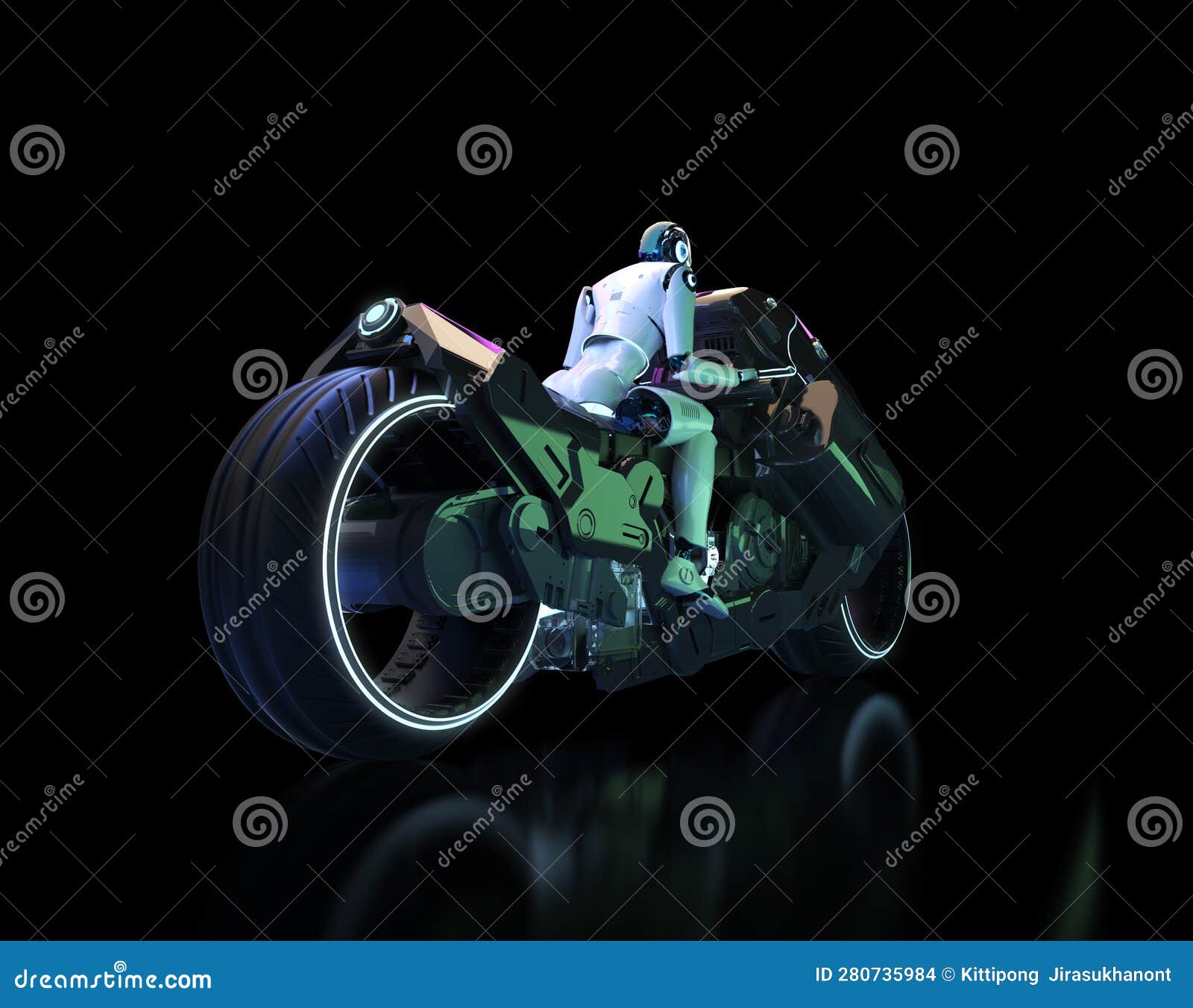 Racing Technology with Robot Riding on Motorbike with Speed Stock ...