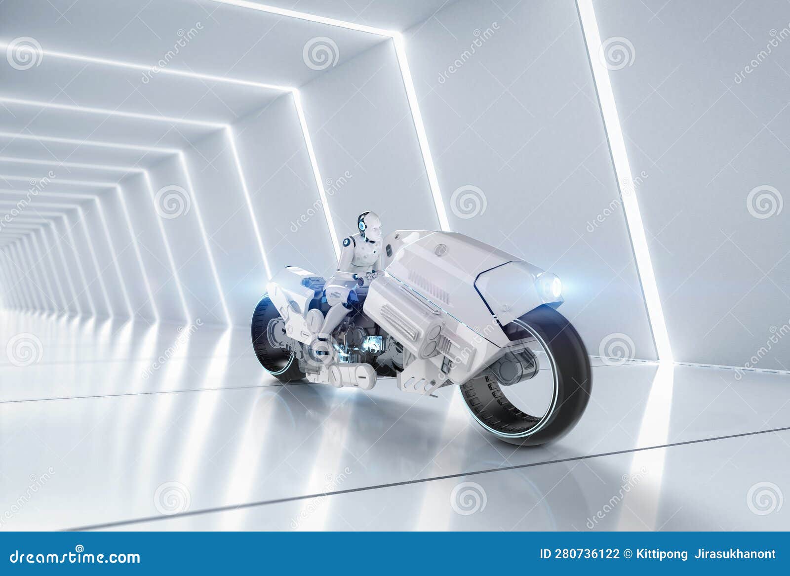Racing Technology with Robot Riding on Motorbike with Speed Stock ...