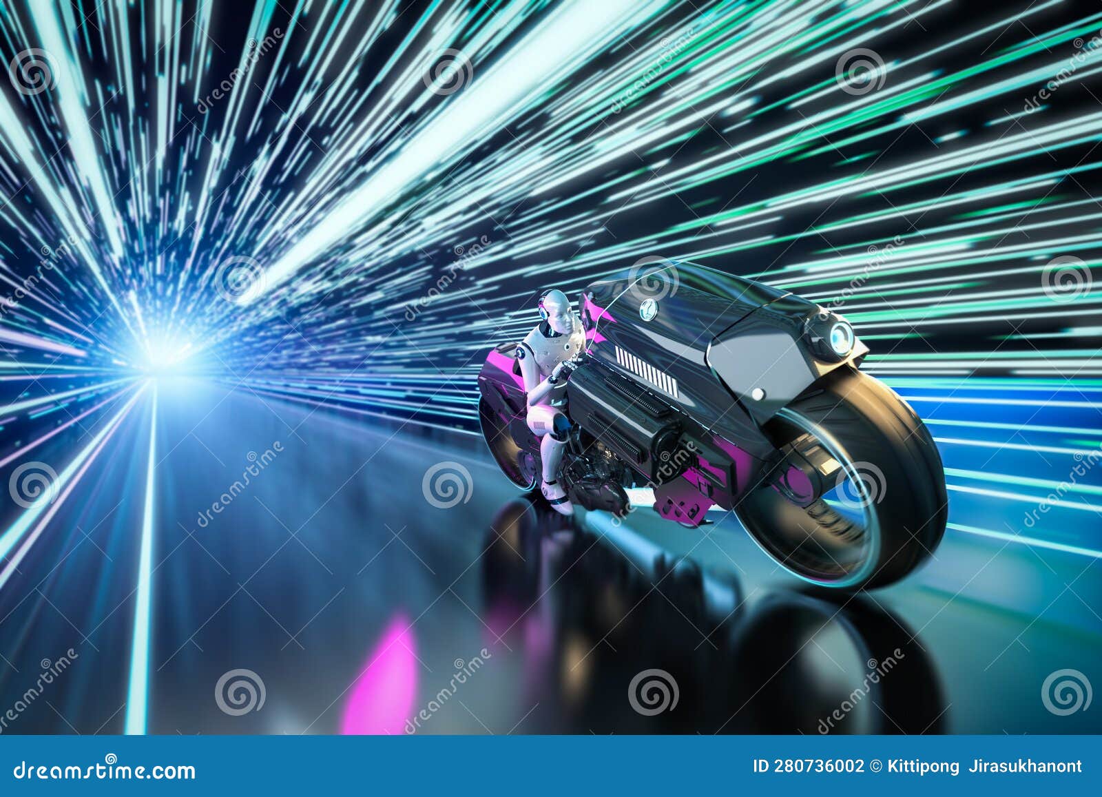 Racing Technology with Robot Riding on Motorbike with Speed Stock ...