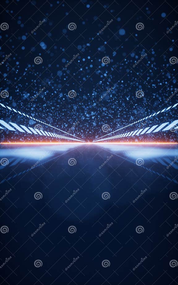Racing Track with Glowing Particles Background, 3d Rendering Stock ...