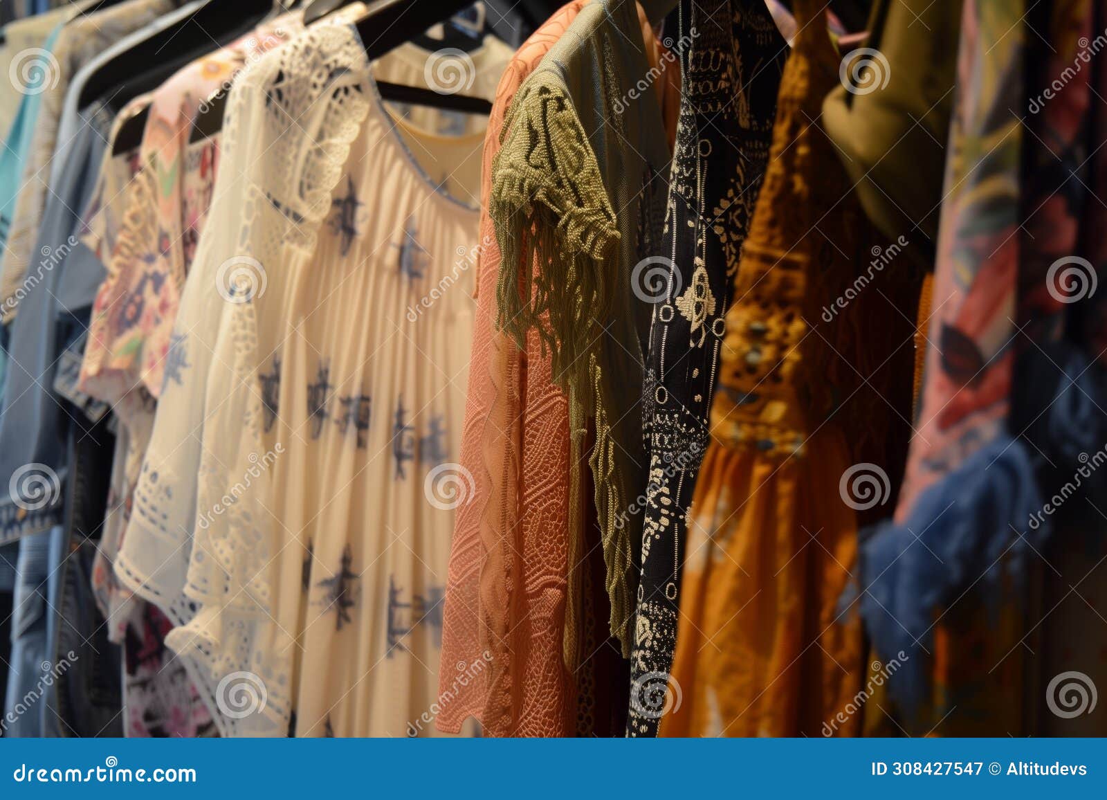 Rack of Assorted Boho Clothing in a Fashion Store Stock Image - Image ...