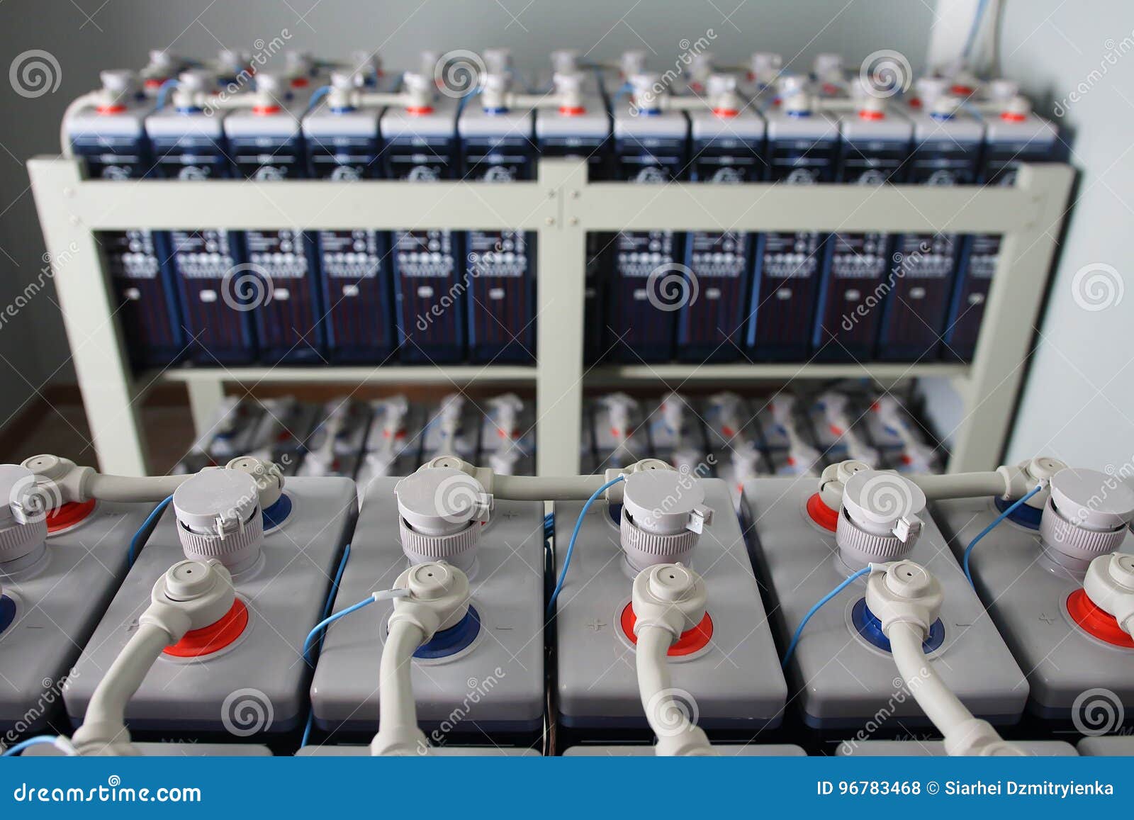 Rack with Battery DC Accumulators Stock Photo - Image of direct, metal ...
