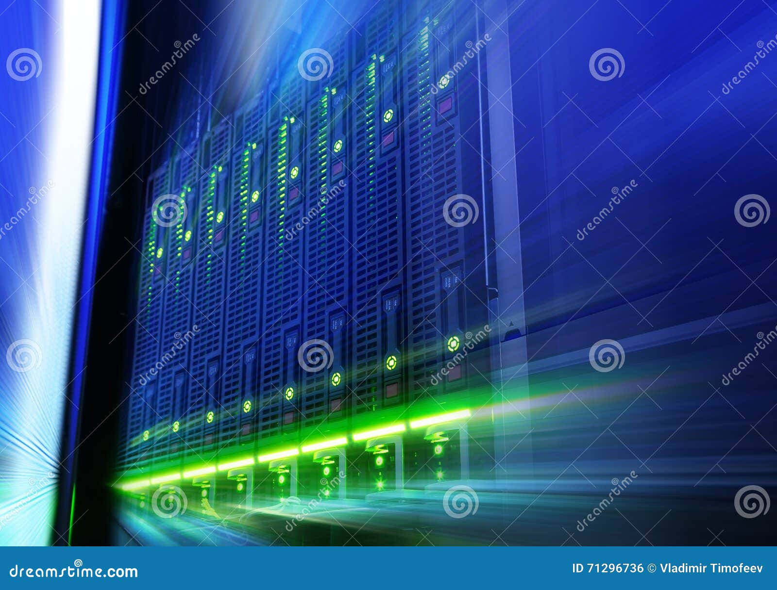 Rack with Blade Behind Bars Mainframe in the Data Center Blur and ...