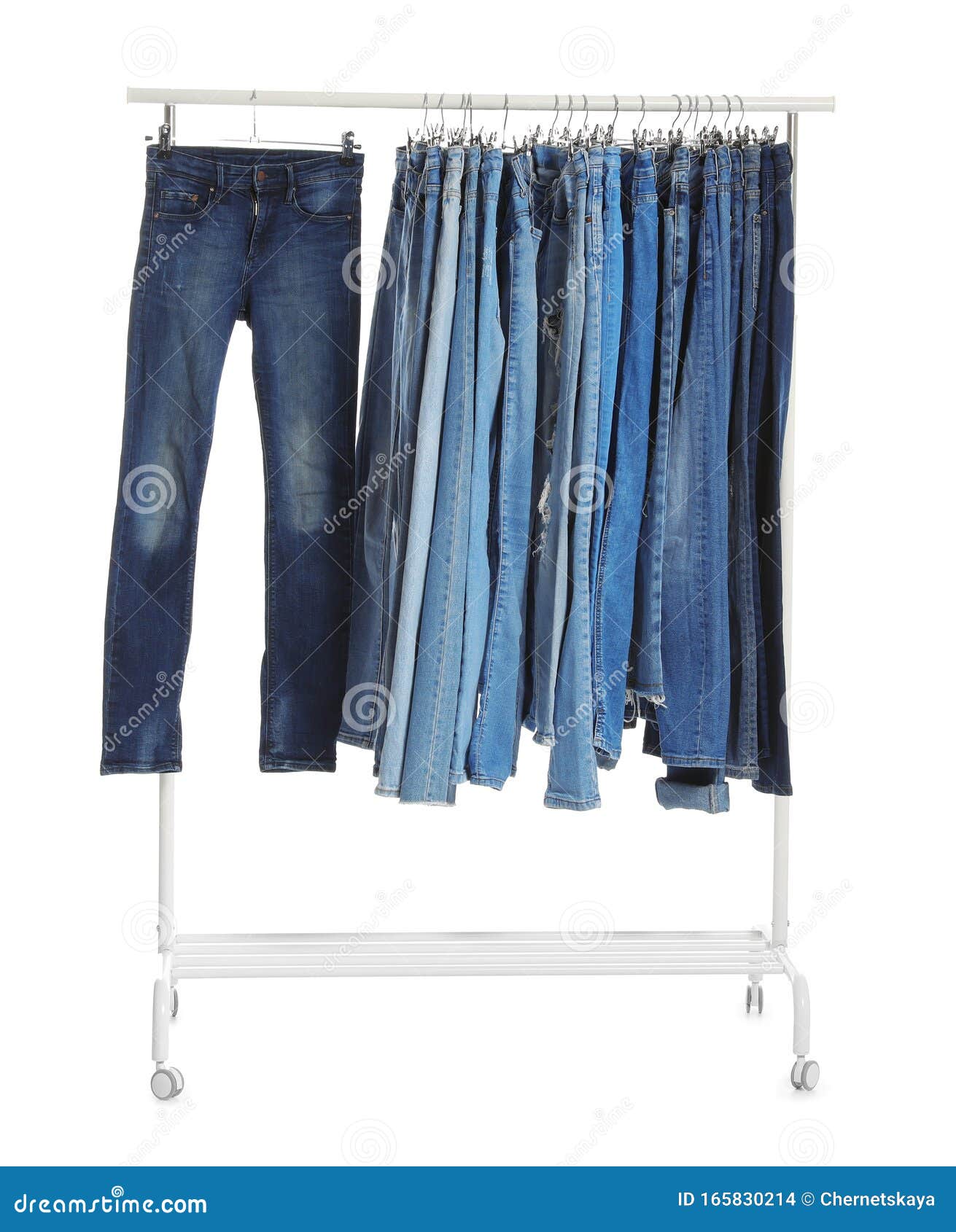 Rack with Different Jeans Isolated Stock Photo - Image of clothes ...