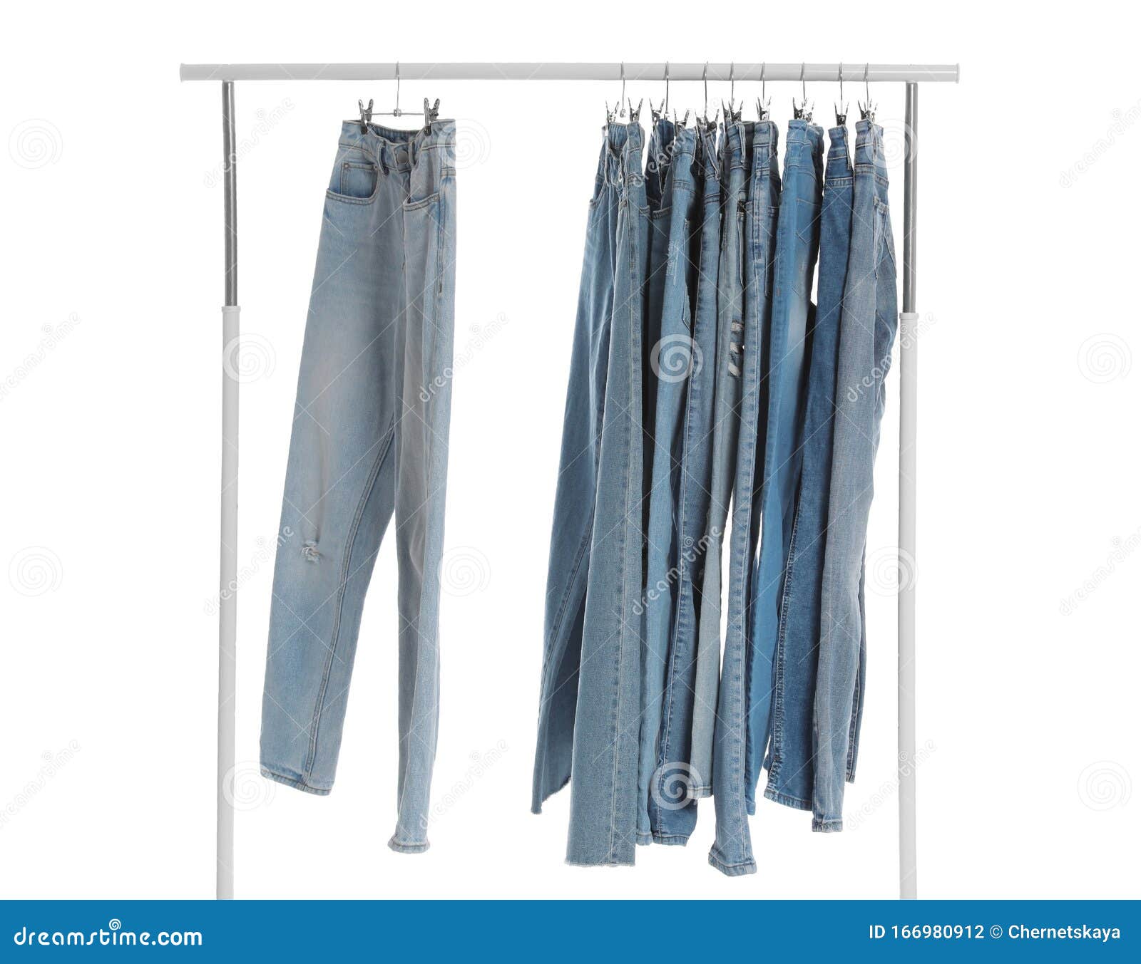 Rack with Different Jeans Isolated Stock Photo - Image of fashion ...