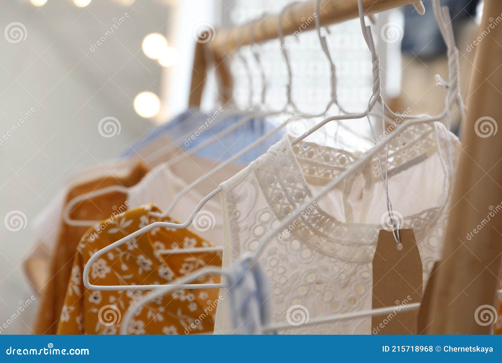 Rack with Different New Dresses in Showroom Stock Photo - Image of ...