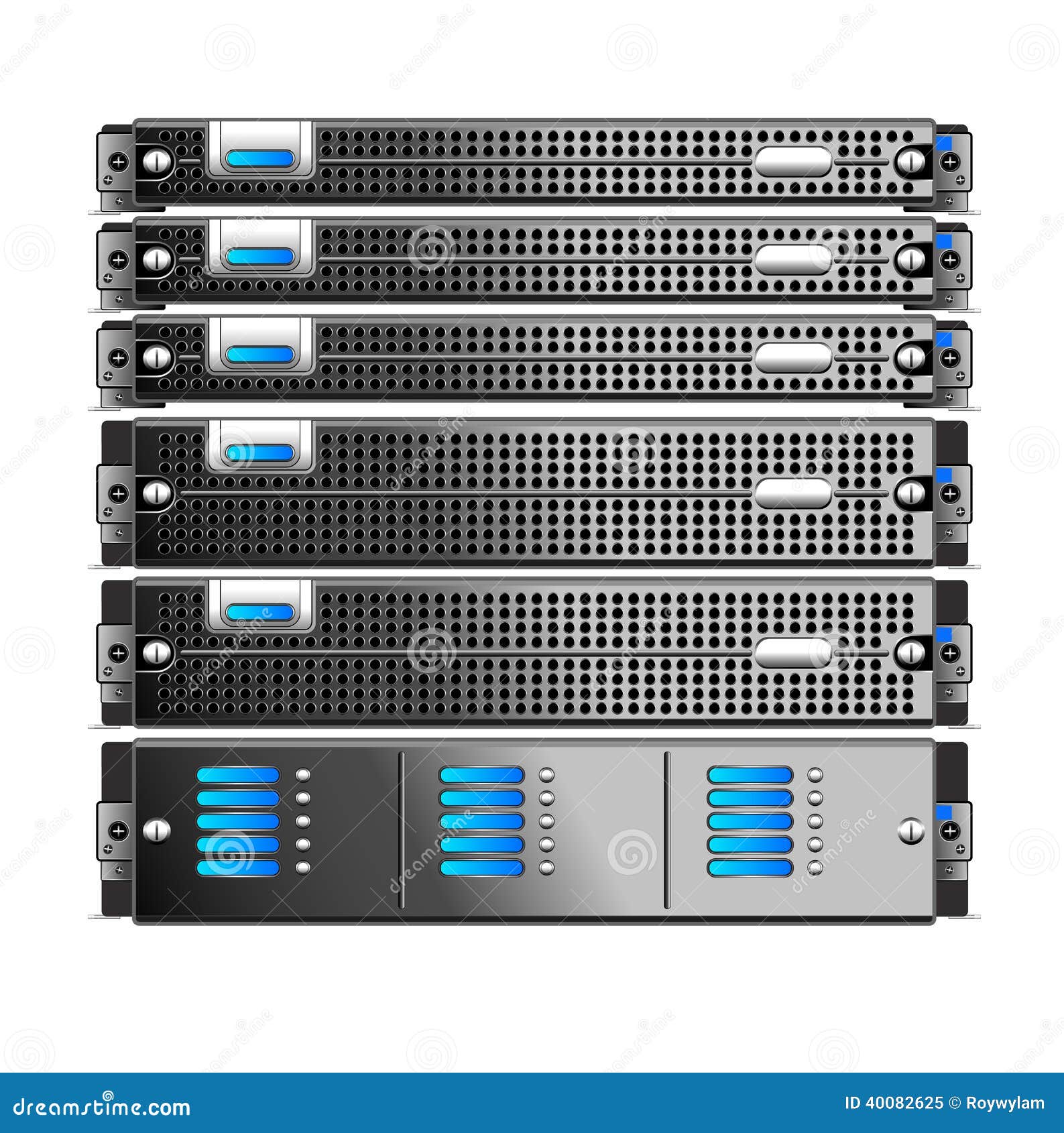 Rack, of Five Servers Isolated Stock Vector - Illustration of digital ...