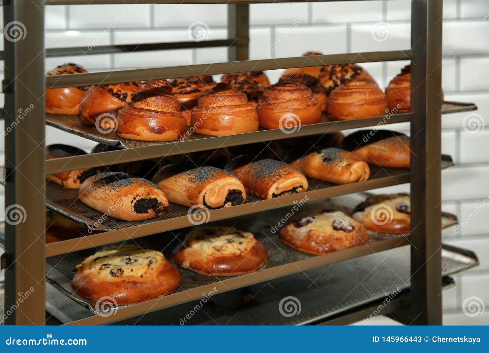 Rack with Fresh Pastries in Bakery Shop Stock Image - Image of bake ...