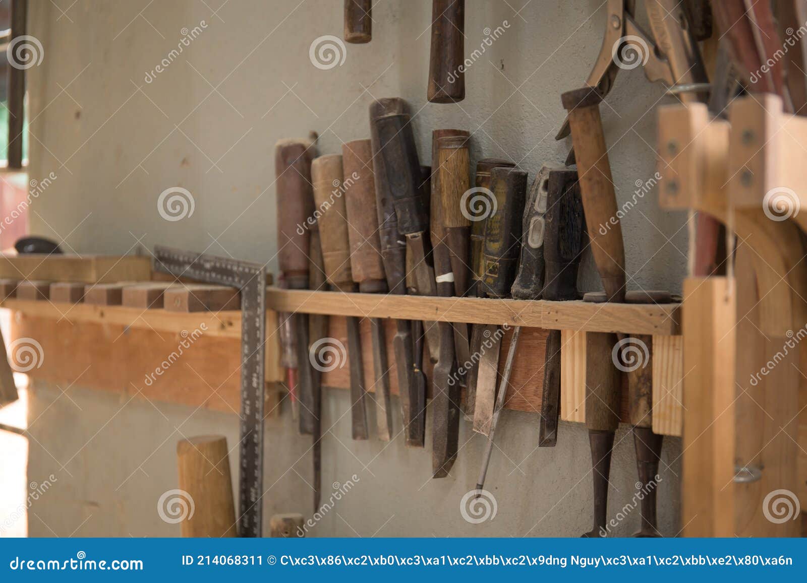 A Rack Full of Chisel and Handtools for Wood Carving in a Workshop ...