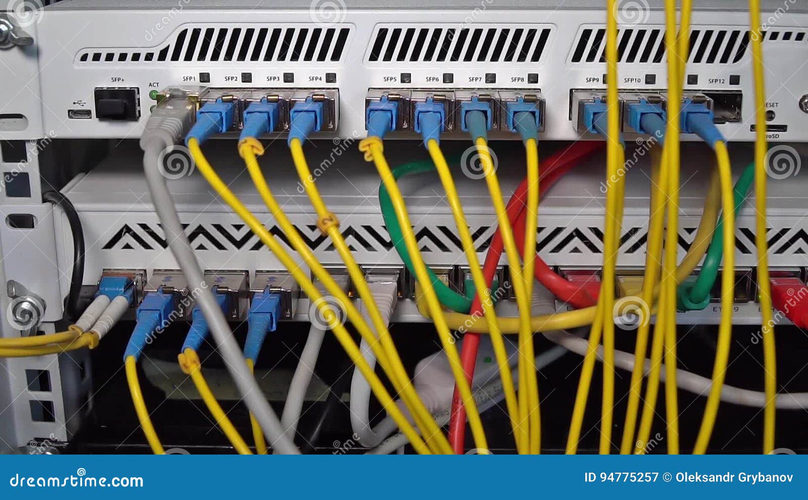 Rack with Internet hub stock video. Video of plug, interior - 94775257