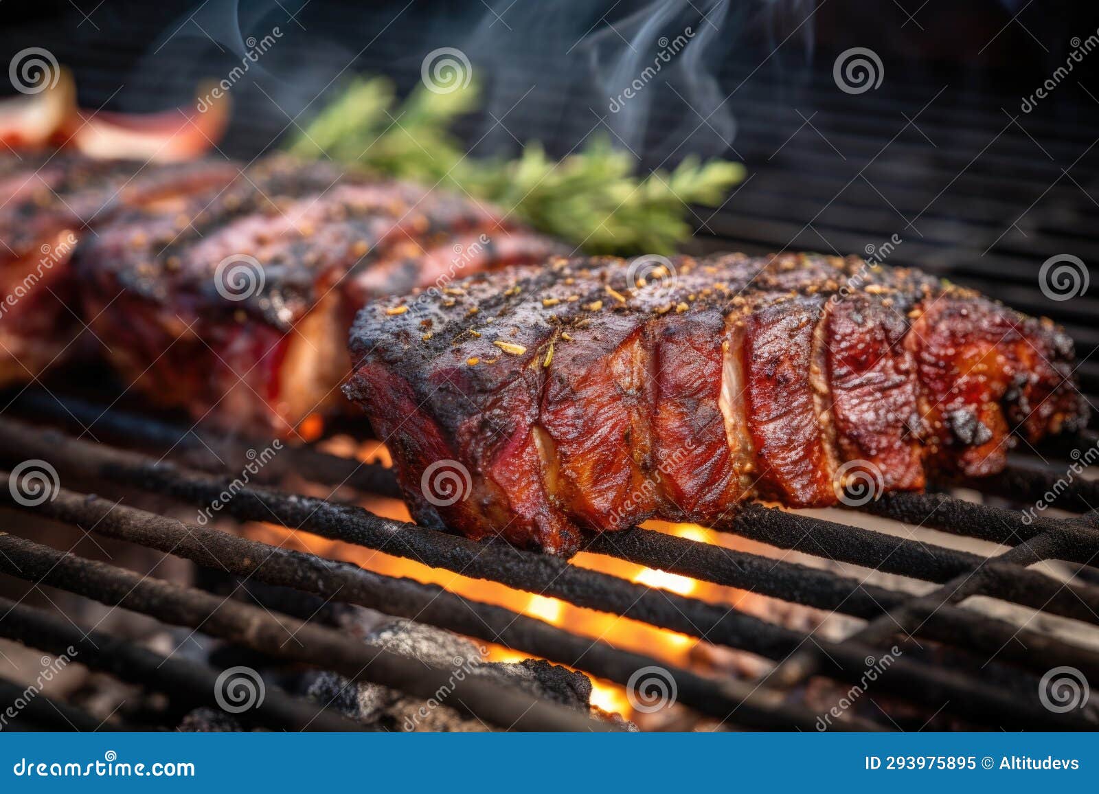 A Rack of Juicy Barbecued Ribs on a Grilling Pit Stock Image - Image of ...