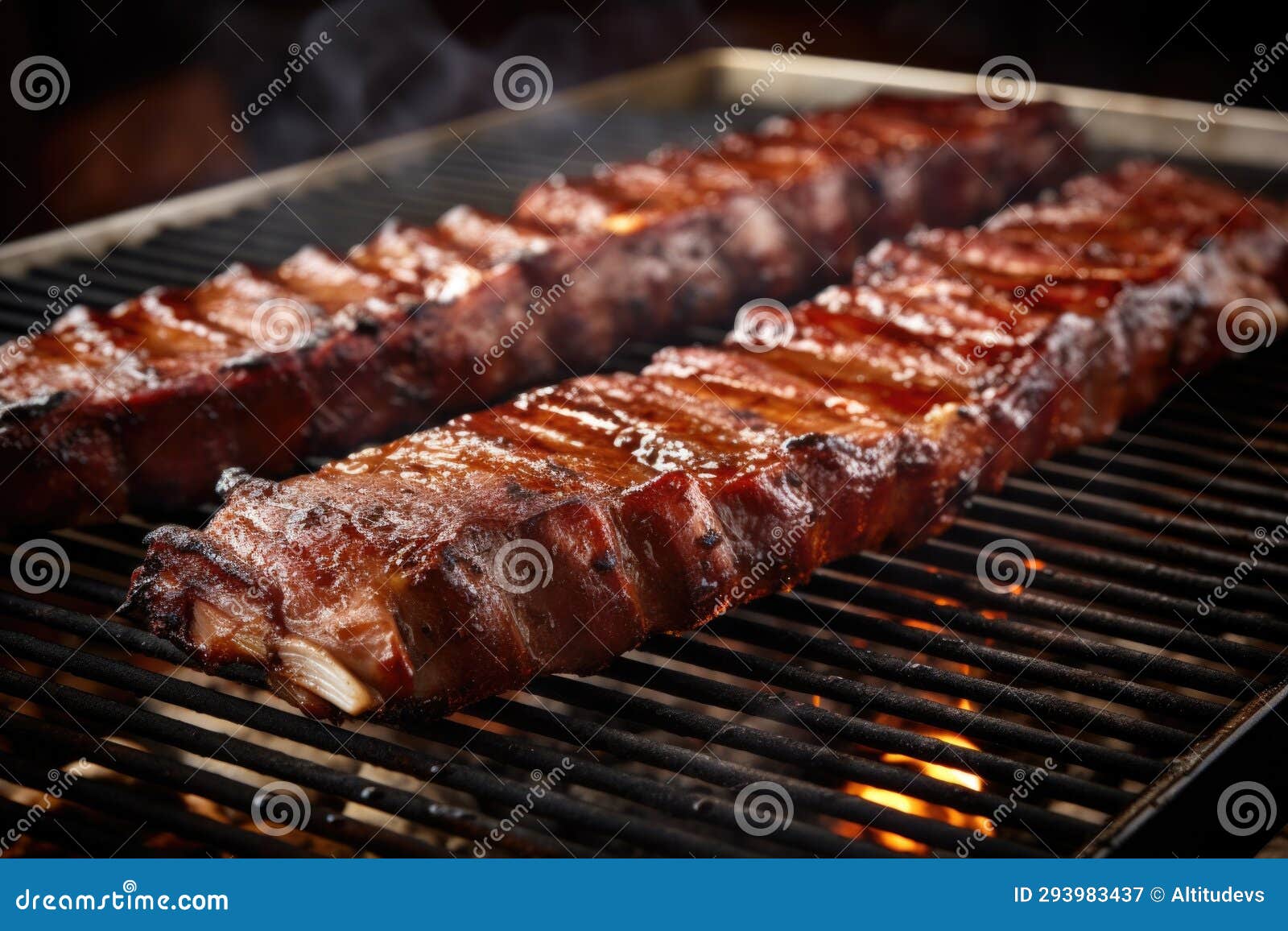 A Rack of Juicy Barbecued Ribs on a Grilling Pit Stock Illustration ...