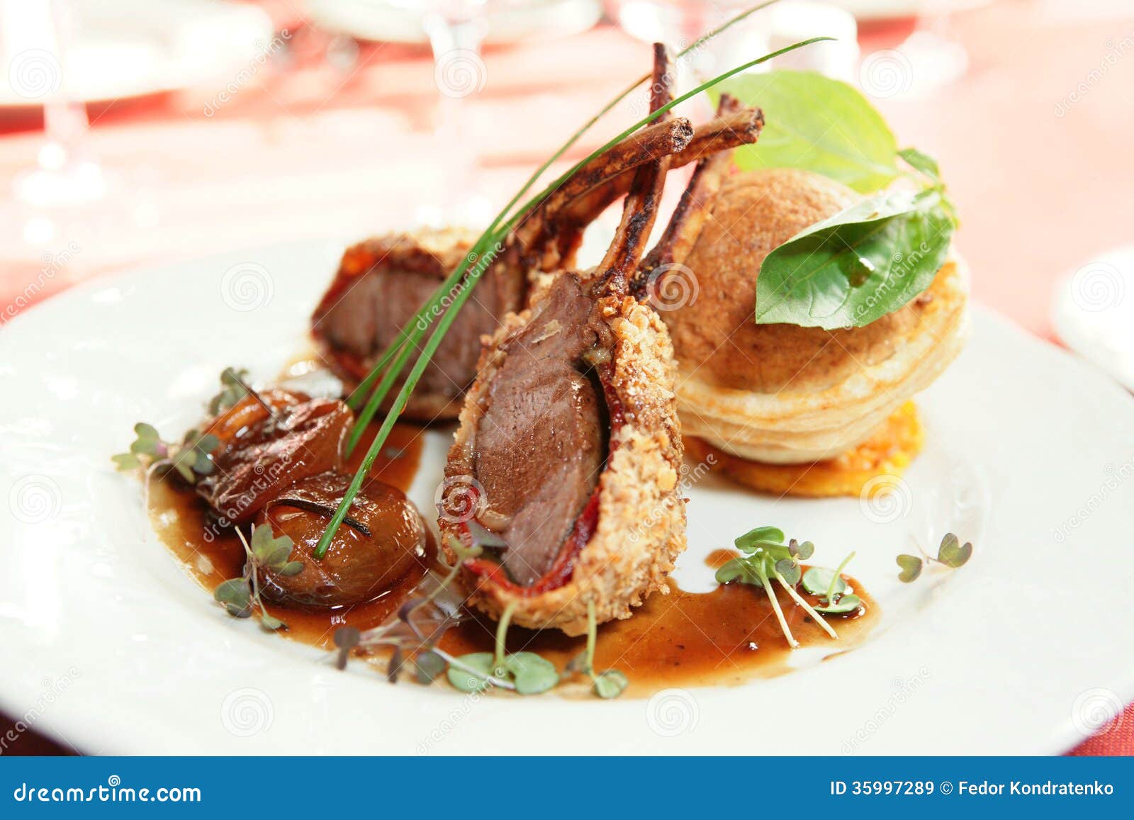 Rack of Lamb with Caramelized Onions and Bread Stock Image - Image of ...