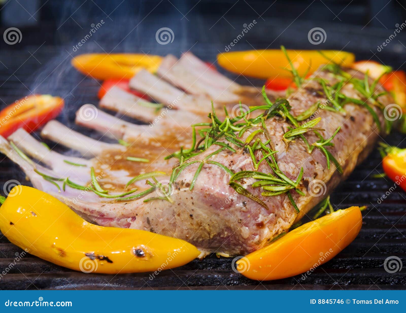 Rack of lamb grilling stock photo. Image of smoke, summer - 8845746