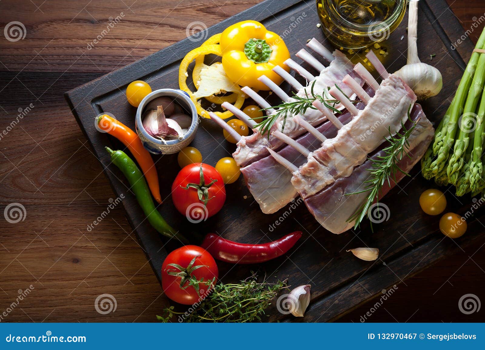 Rack of Lamb , Raw Meat with Bone on Rustic Kitchen Table at Wooden ...