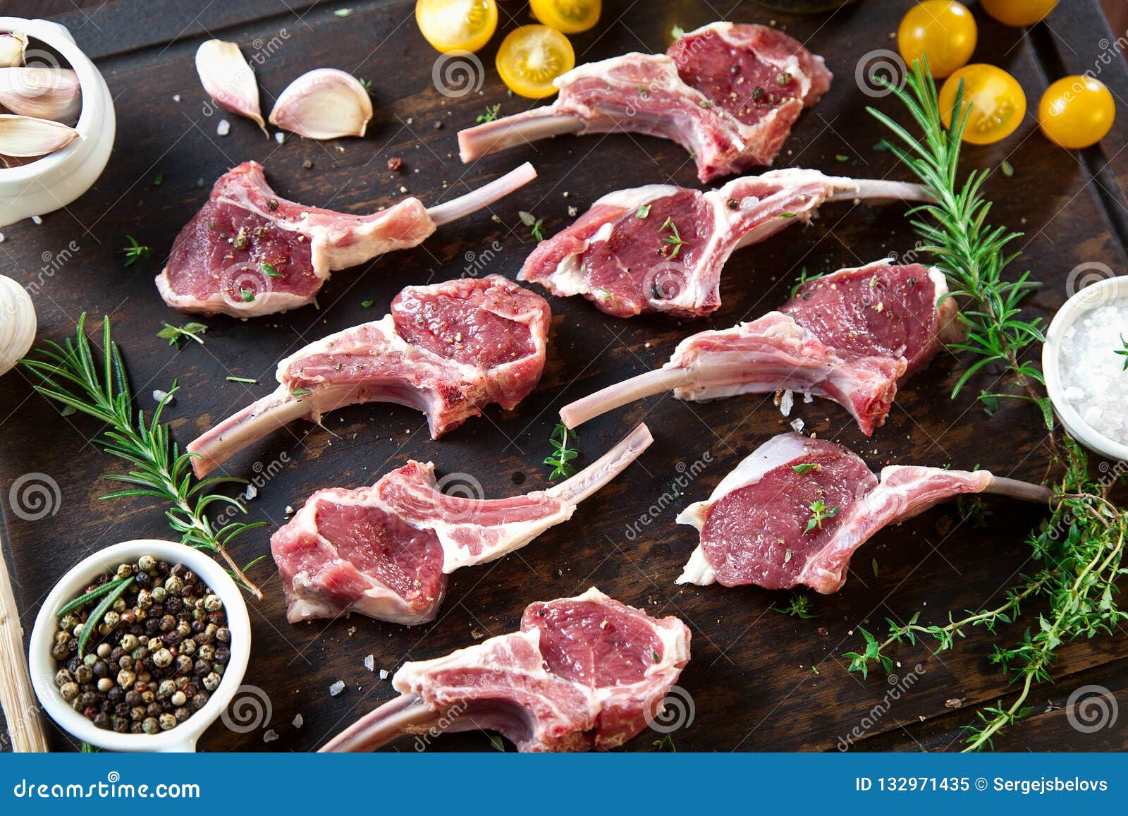 Rack of Lamb , Raw Meat with Bone on Rustic Kitchen Table at Wooden ...
