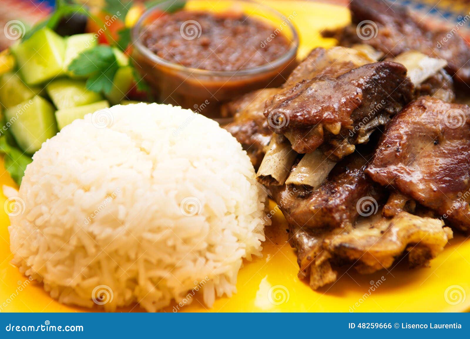 The Rack of Lamb with Rice and Sauce Stock Photo - Image of delicious ...