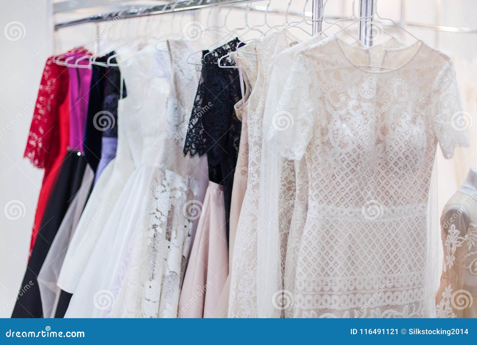 Rack with Lots of Beautiful Dresses. Stock Image - Image of model ...