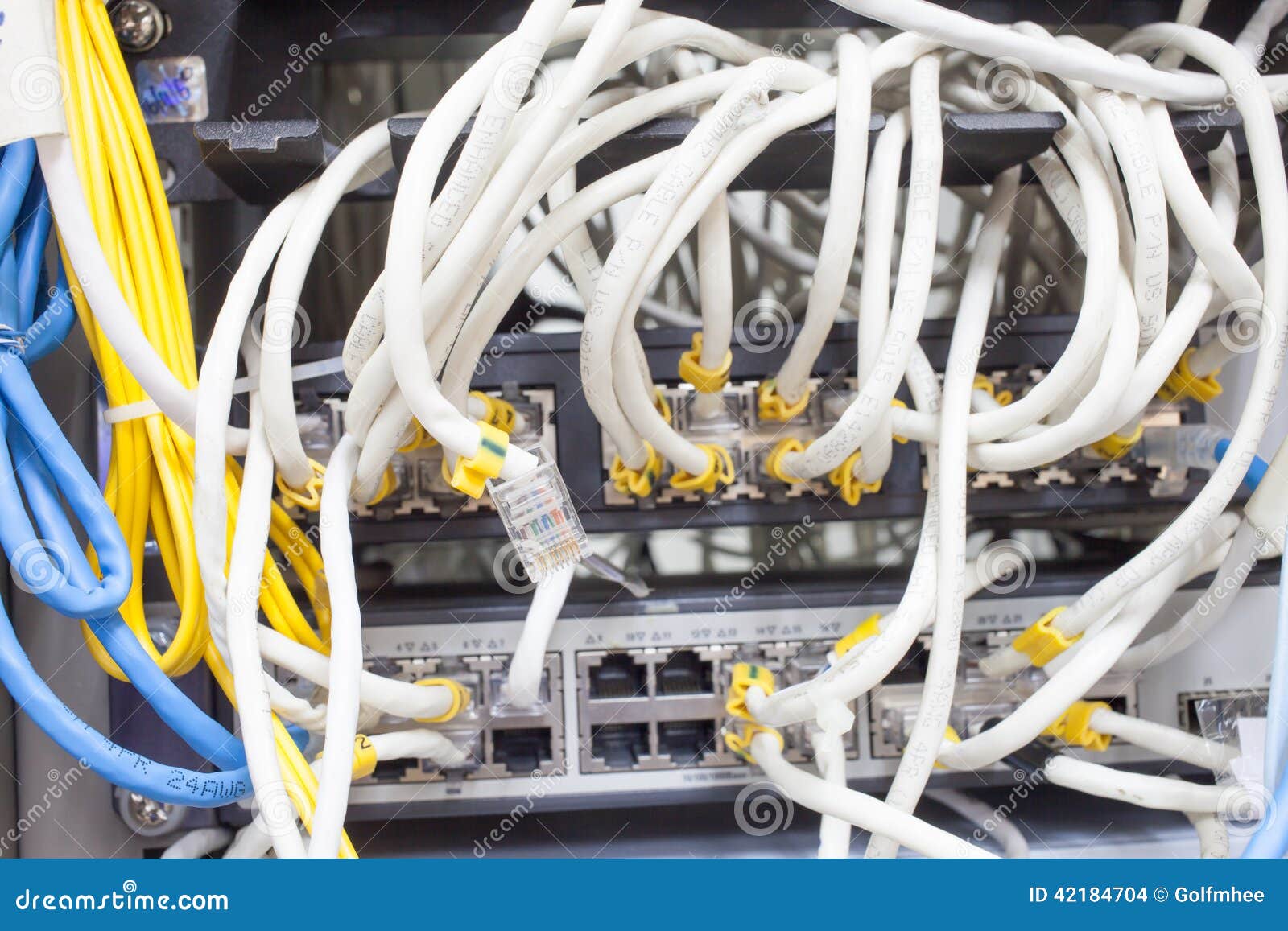 Rack Main Server Internet Connected with Cluttered LAN Cables. Stock ...