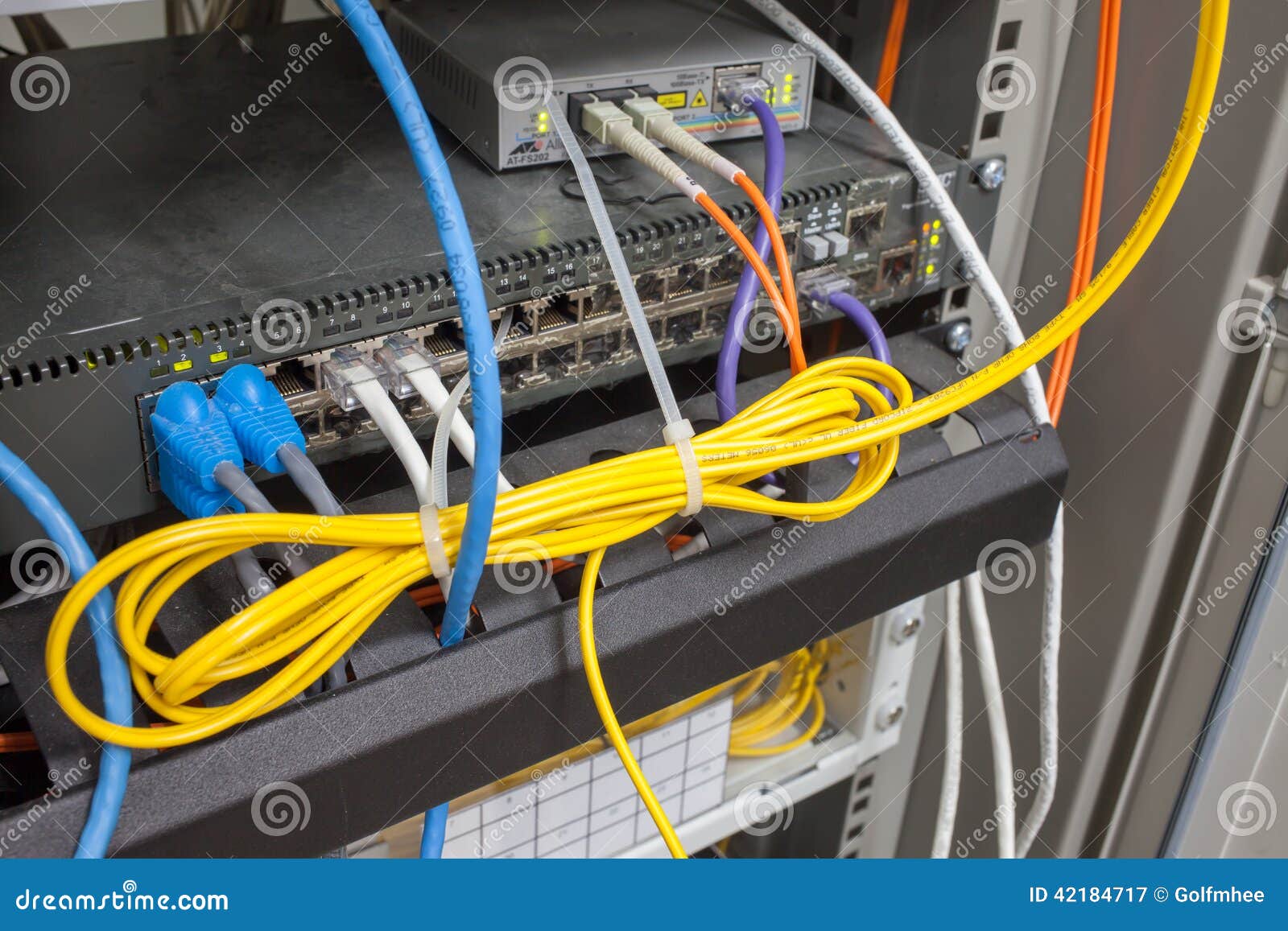 Rack Main Server Internet Connected with Cluttered LAN Cables. Stock ...