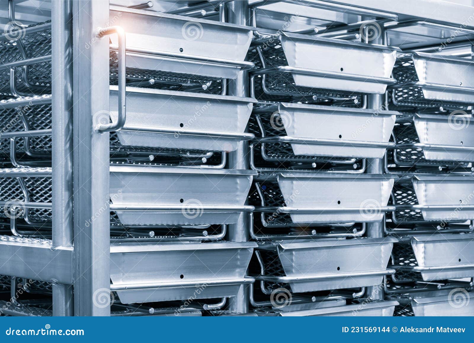 Rack with Metal Containers for Cooking Food Stock Photo - Image of ...